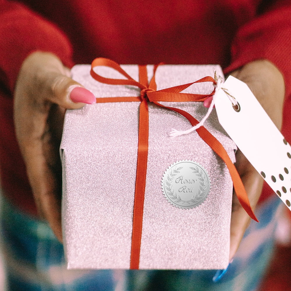 25sheets 100pcs Certificate Seals silvery Embossed Round Olive Leaf ...