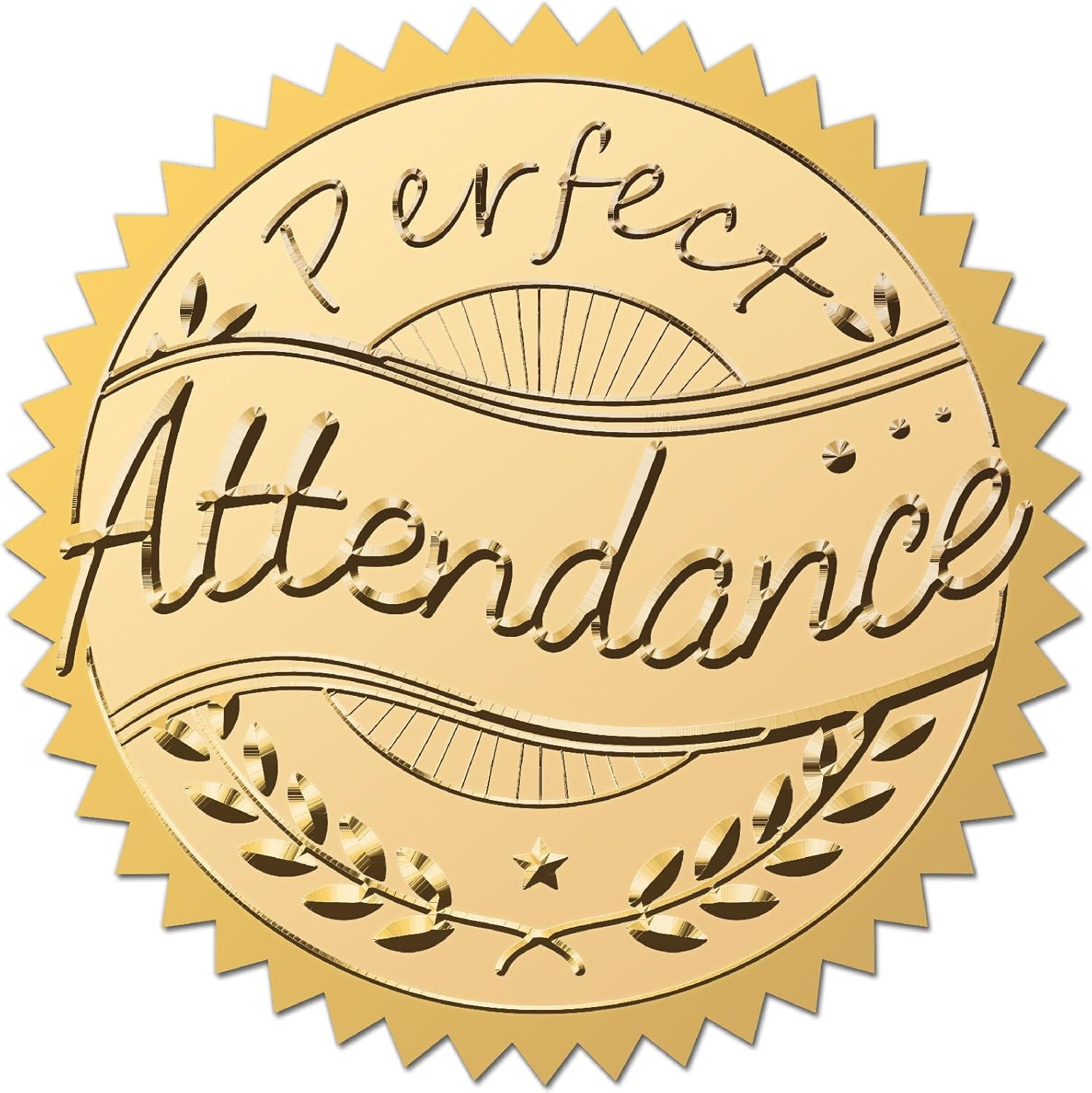 25sheets 2" Perfect Attendence Gold Seal Stickers Certificate Awards ...