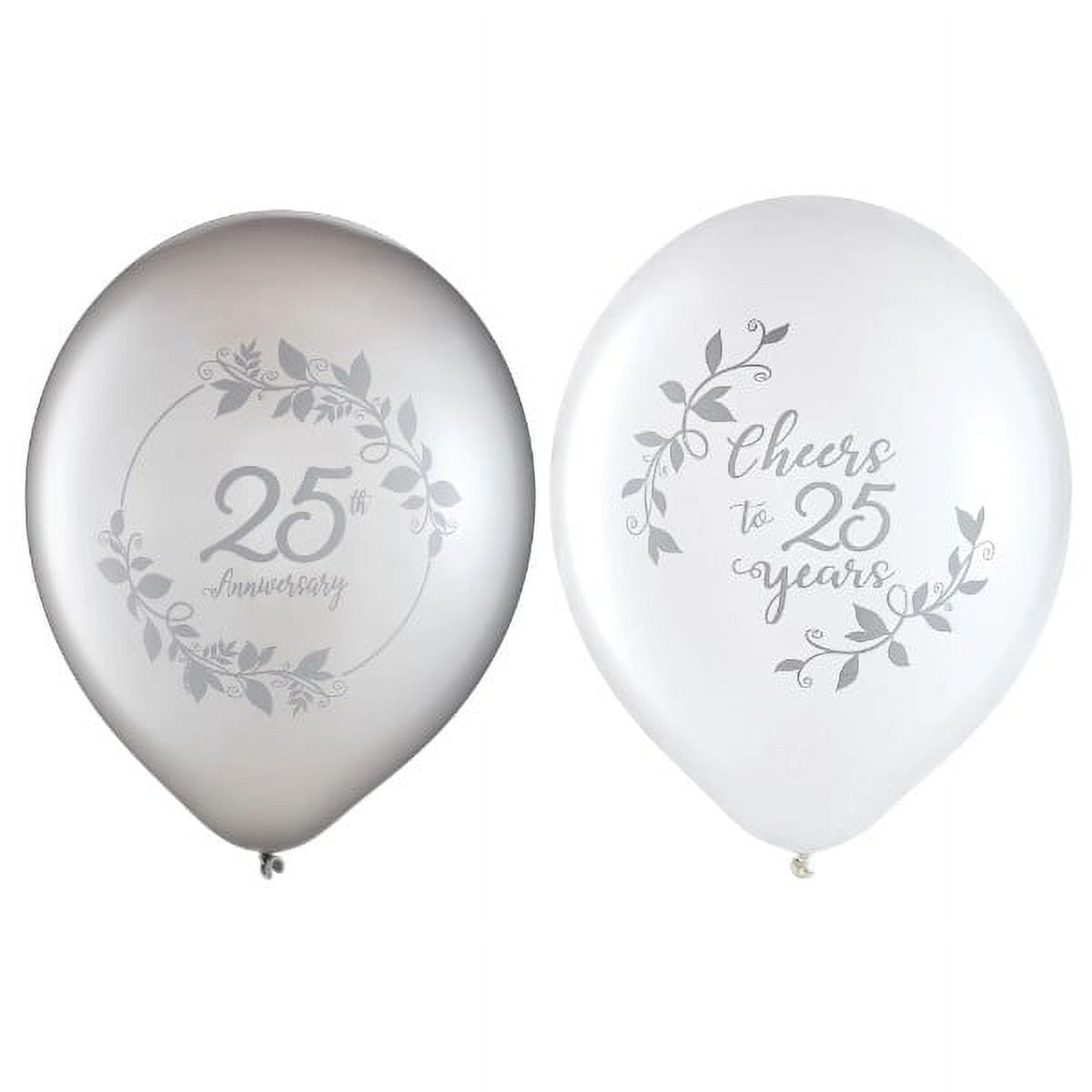 Various 25th Anniversary Silver and White Latex Balloons, 15ct ...