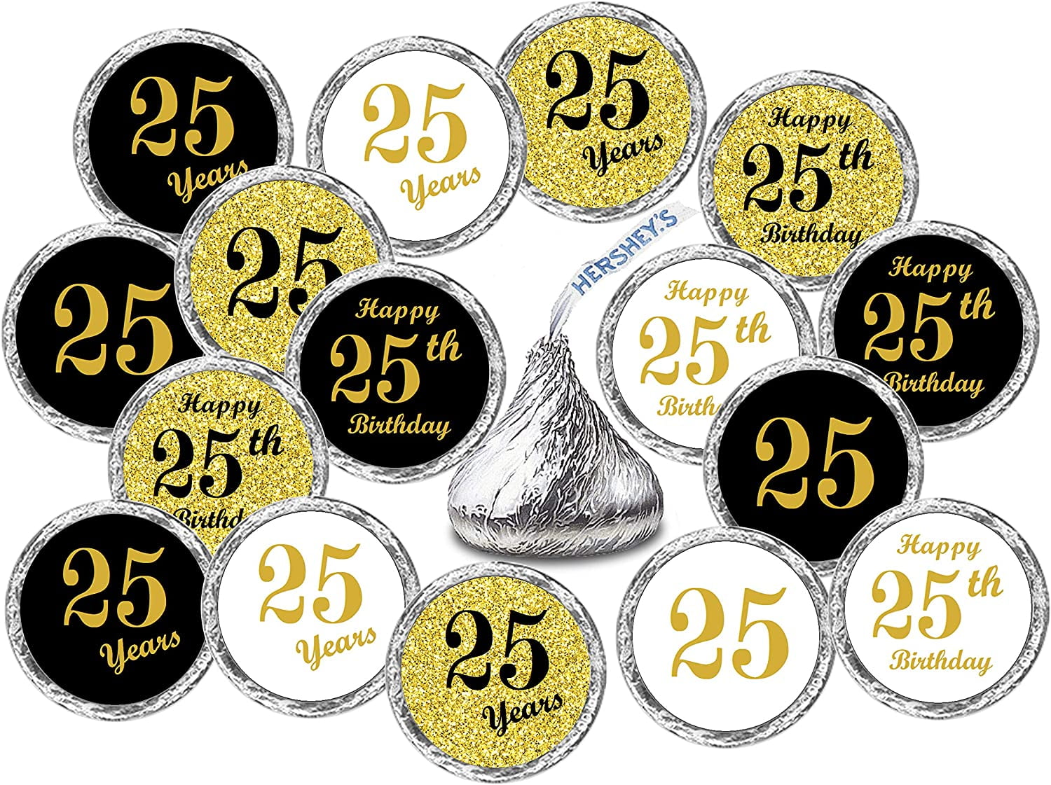 25th Birthday Kisses Stickers, (Set of 324) Chocolate Drops Labels ...