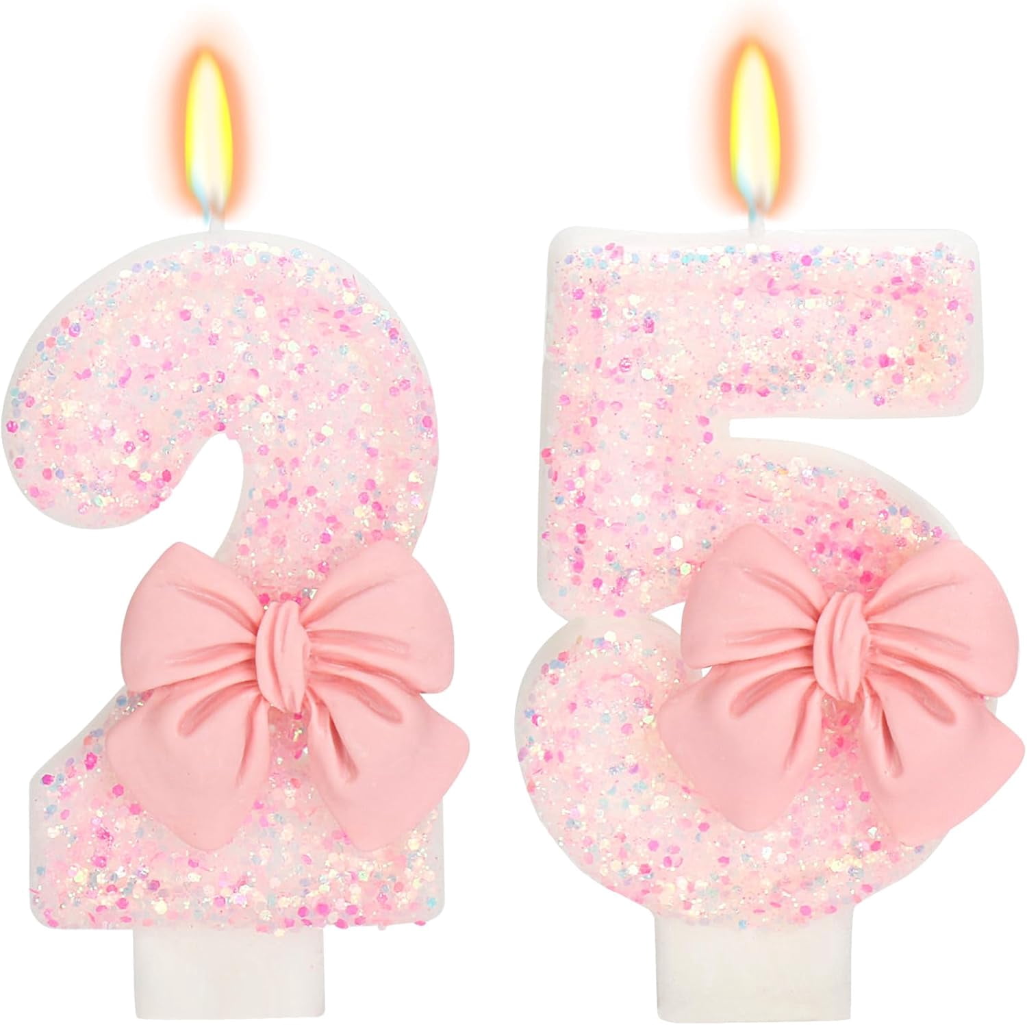 25th Birthday Number Cake Candles, Pink Bow, Modern Style, 3" Tall ...