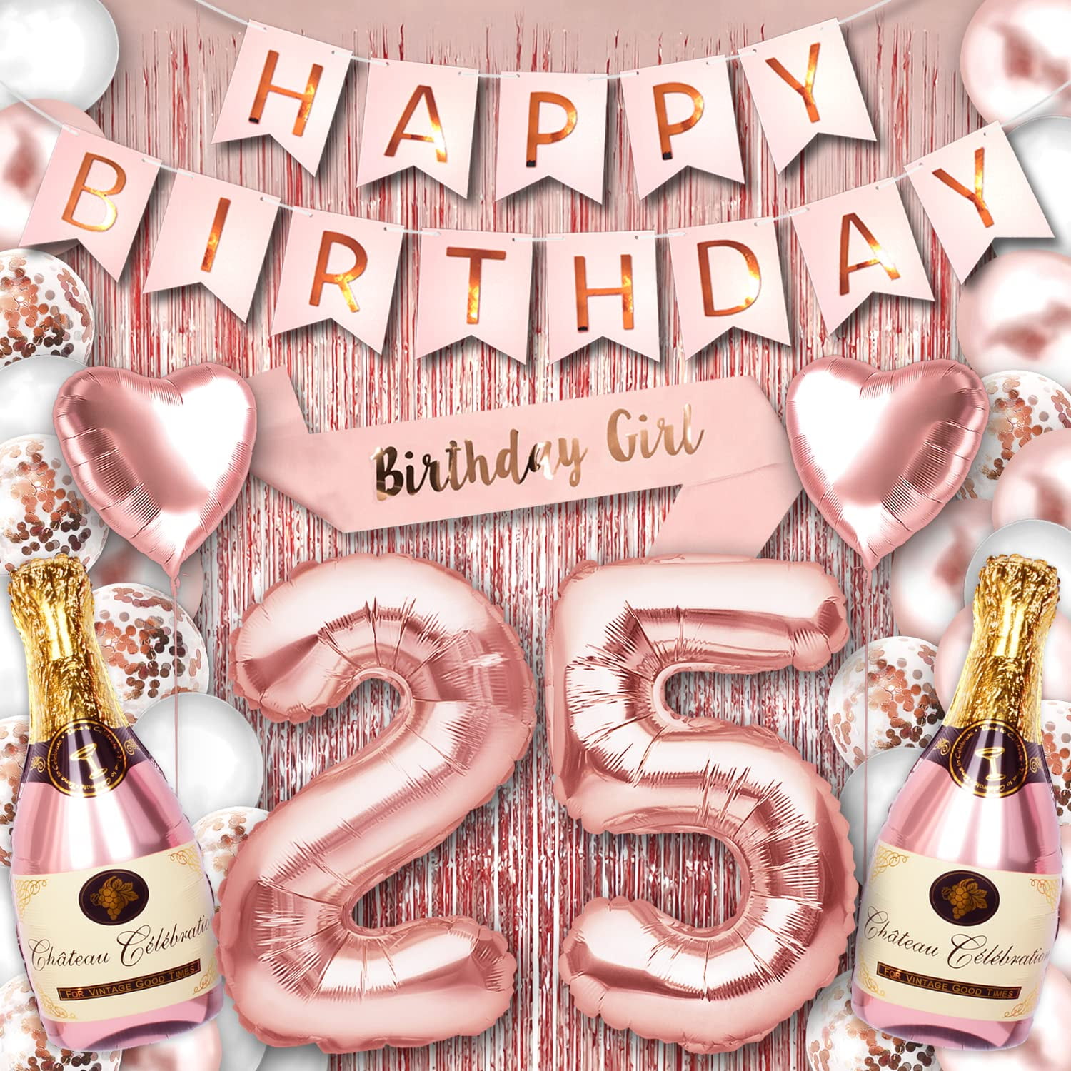 25th Birthday Party Decorations for Her MTN1 Rose Gold Supplies Big Set ...