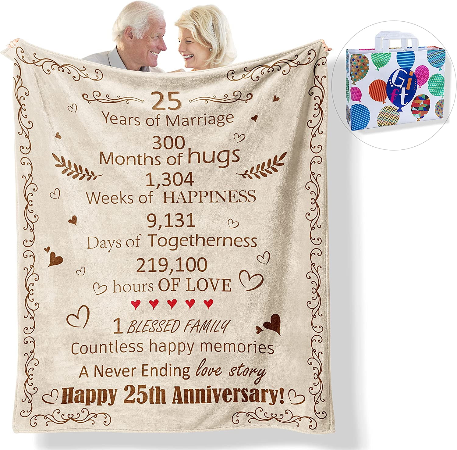 25th Blanket 60"X 50" - Gift for 25th Wedding Anniversary - 25 Years of ...