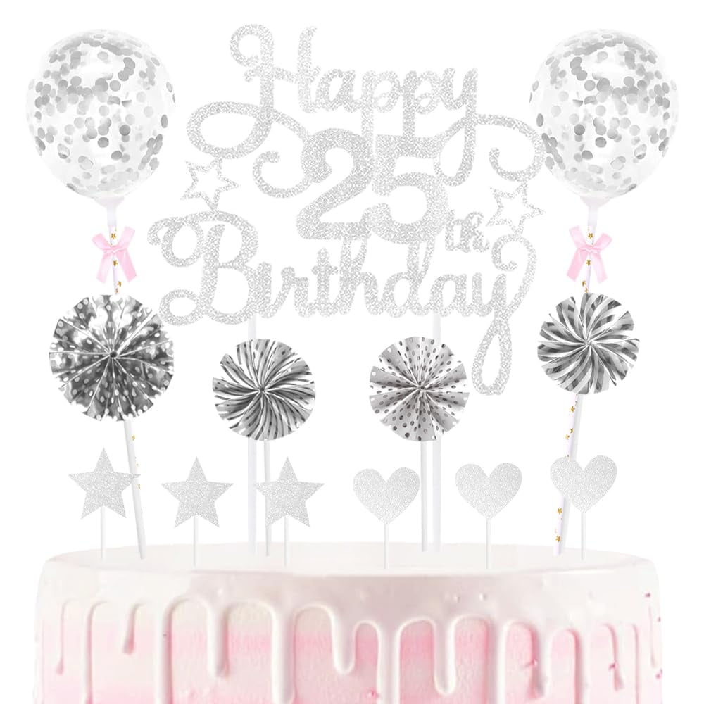 25th Cake Decorations CORNET Happy Birthday Cake Picks Heart Star Paper ...