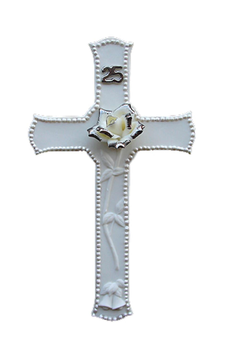 25th Silver Wedding Anniversary Porcelain Religious Wall Cross 8 ...