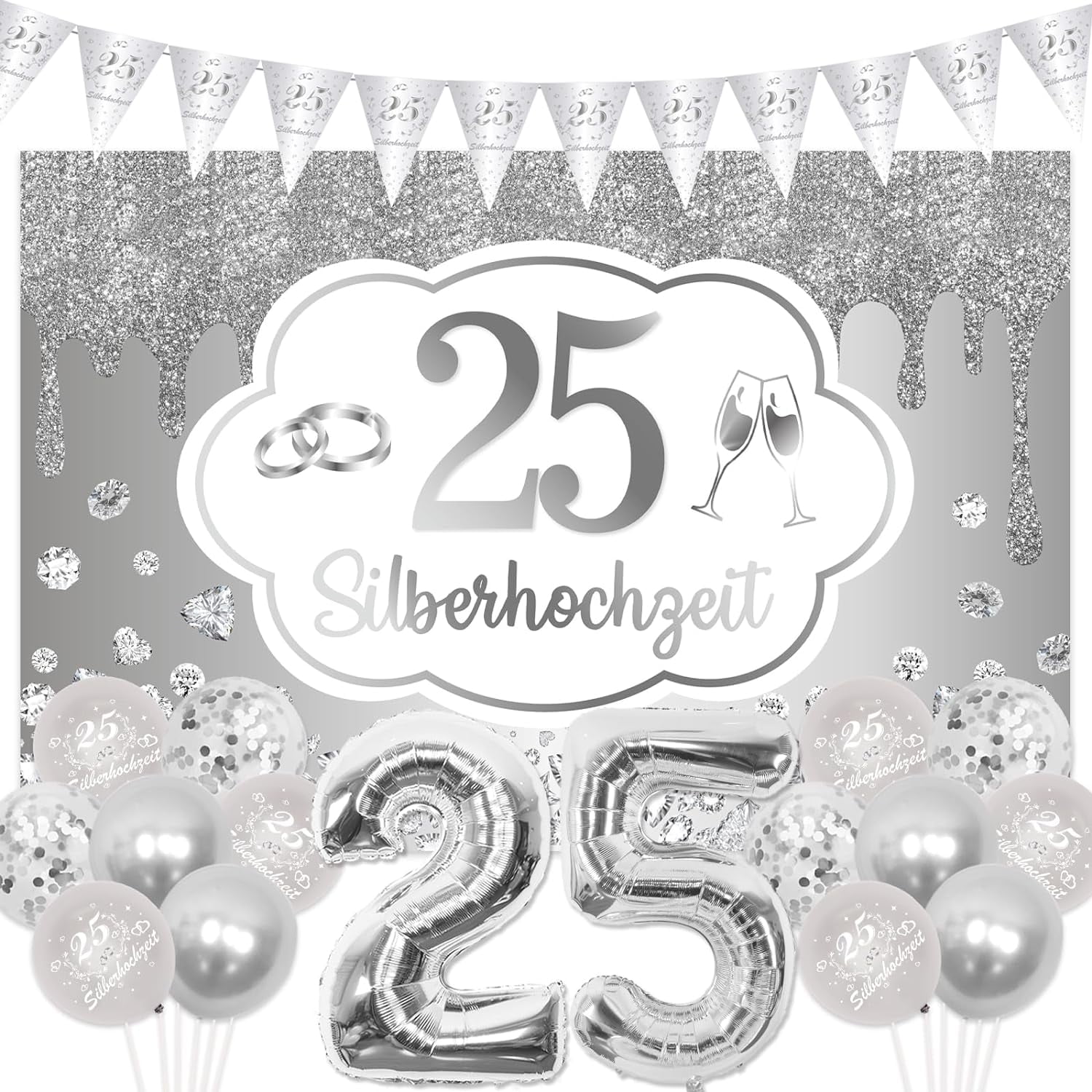 25th Wedding Anniversary Decorations Set, Happy 25th Anniversary ...