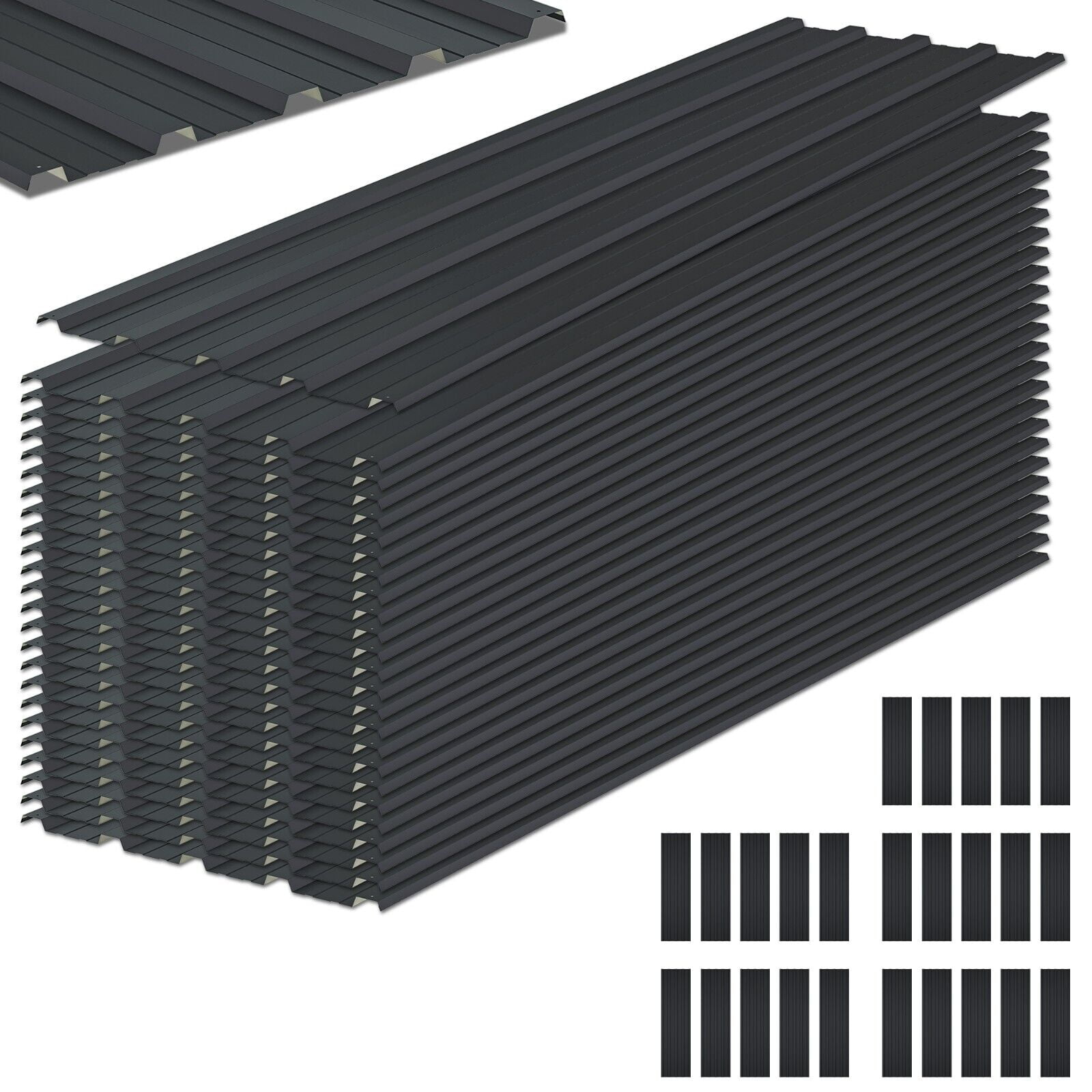 25x Roof Panels Galvanized Steel Hardware Roofing Sheets Anthracite ...