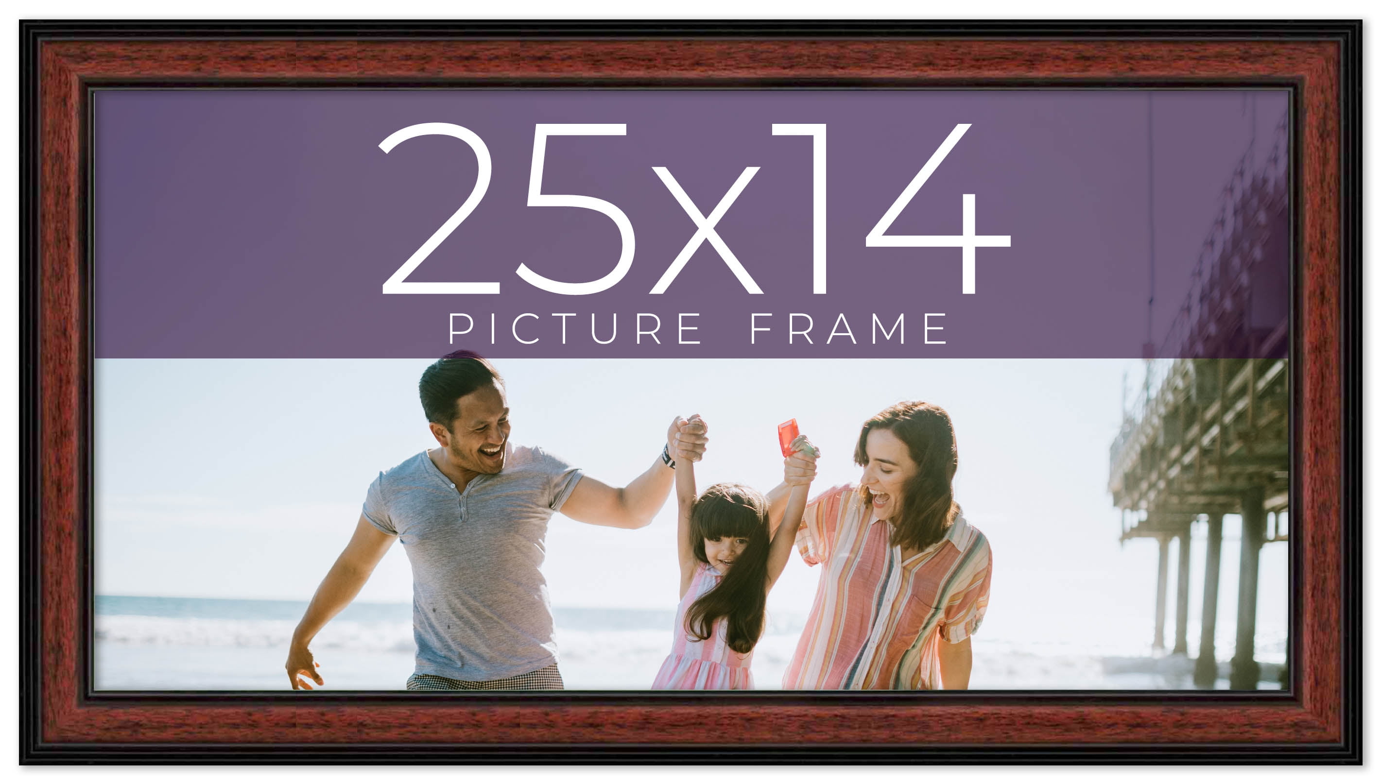 25x14 Frame Executive Brown Round Mahogany Finish Solid Wood Picture ...