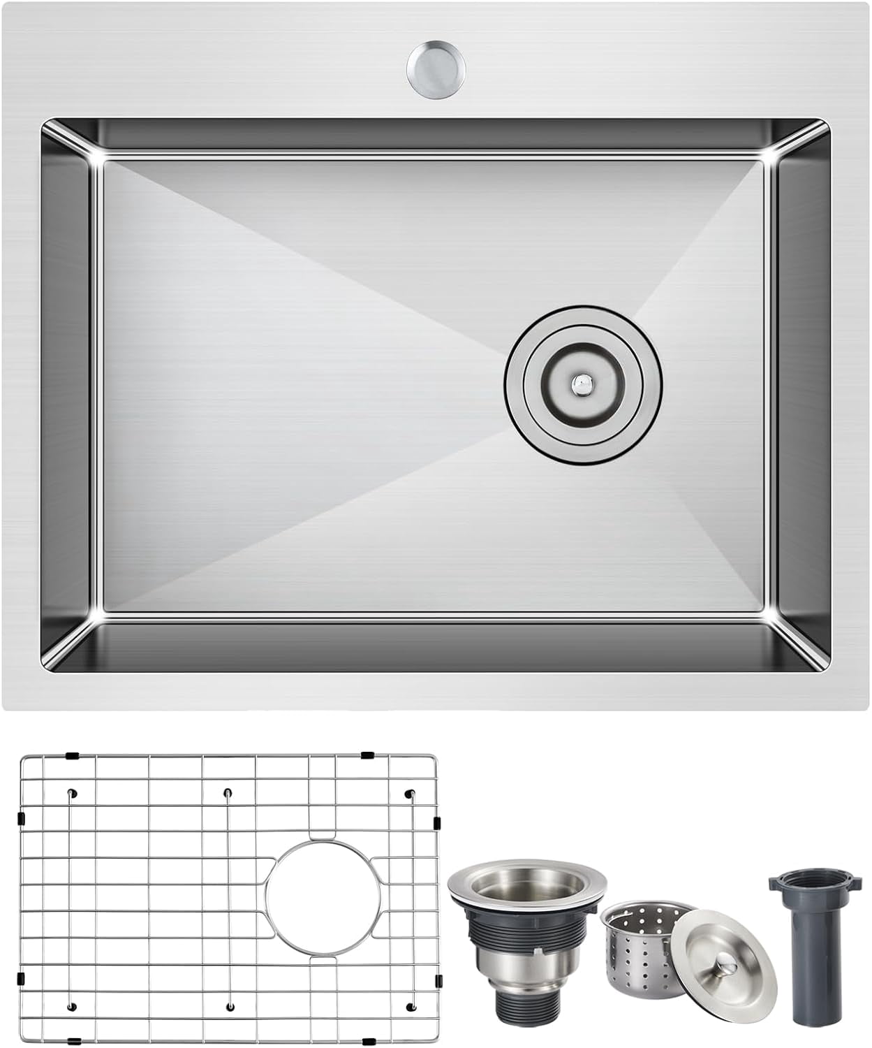 25x18x9 Drop-in Kitchen Sink Single Bowl with Offset Drain Assembly and ...