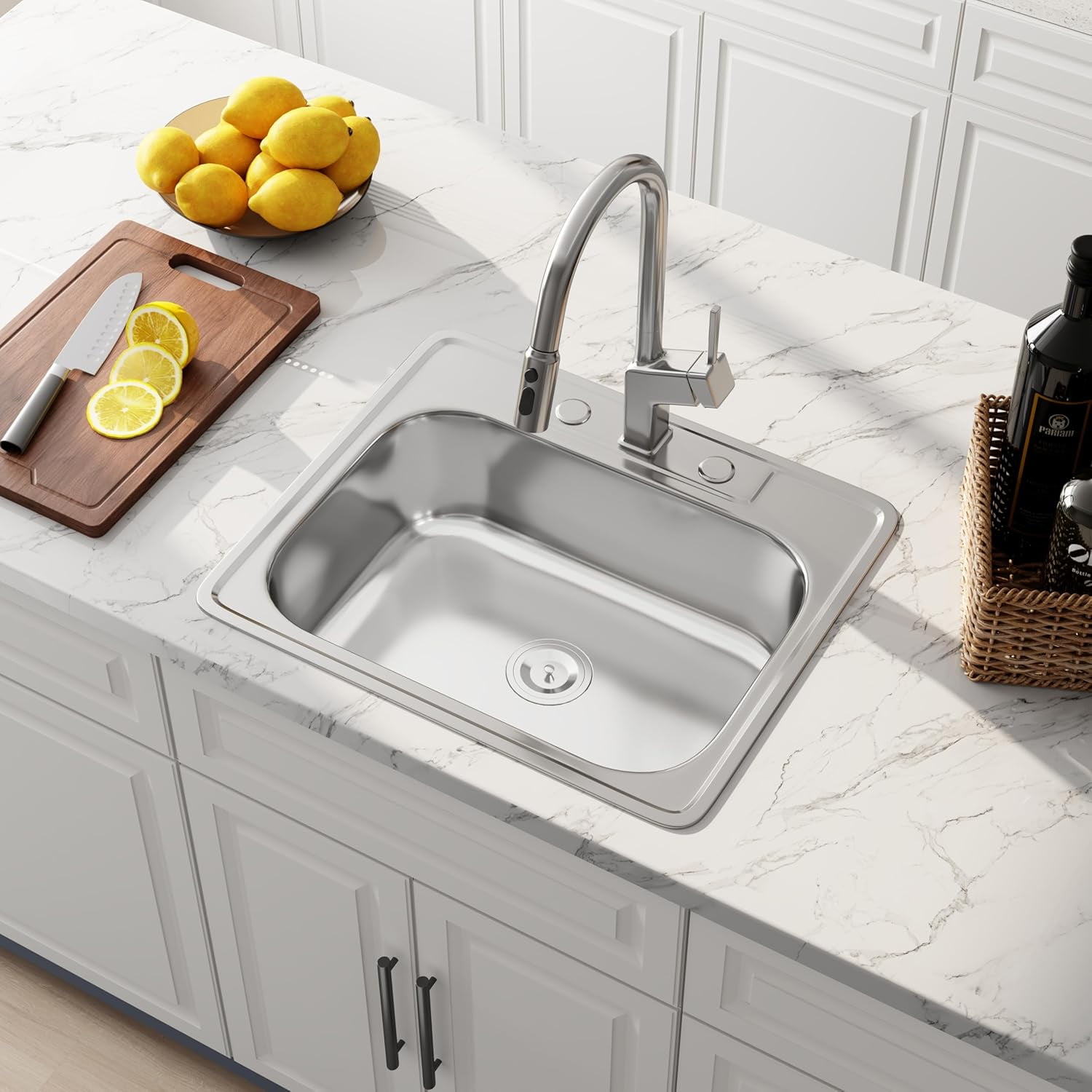 25x22 Drop In Kitchen Sink 25 Inch Topmount Three Holes 18 Gauge ...