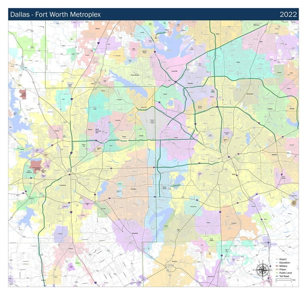 25x24in Dallas-Fort Worth Metroplex Map 【Laminated】 - Walmart Business ...