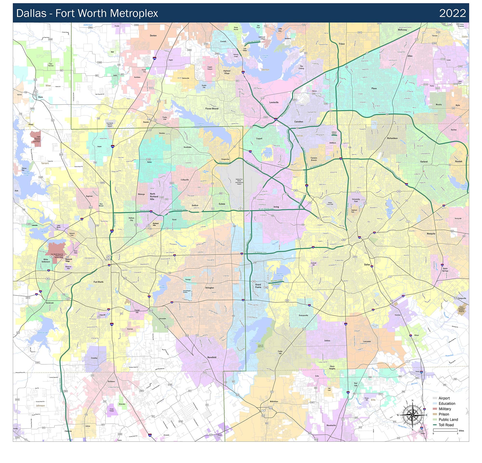 25x24in Dallas-Fort Worth Metroplex Map 【Photo Paper】 - Walmart.com