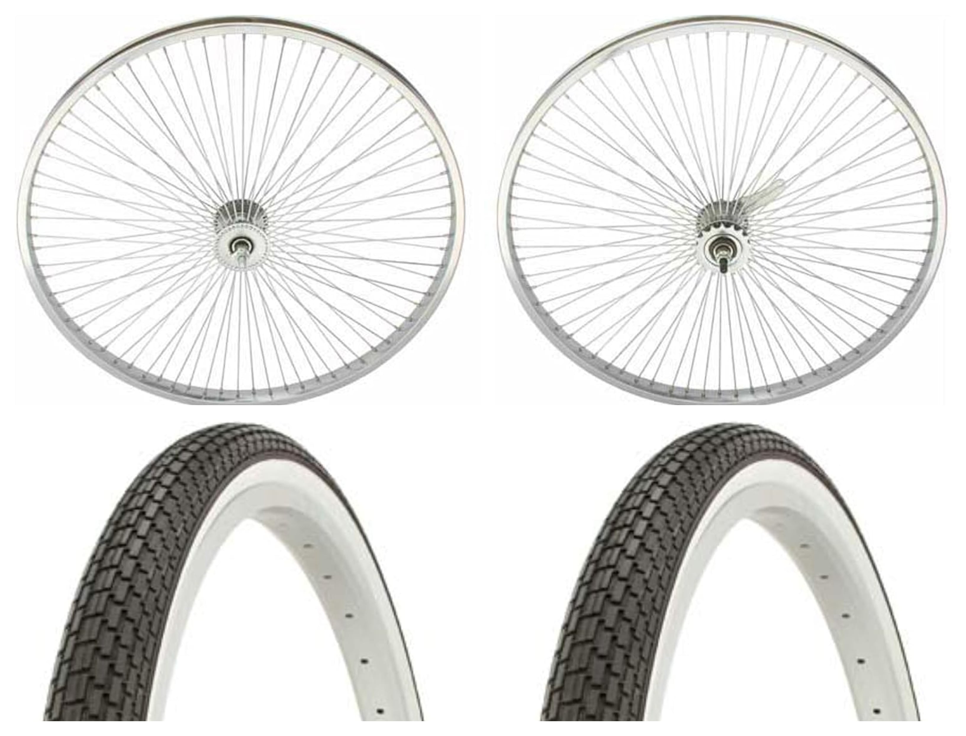 26" 144 Spoke Front and Back Coaster Wheel 3/8 Axle & Two Tire Duro 26 ...