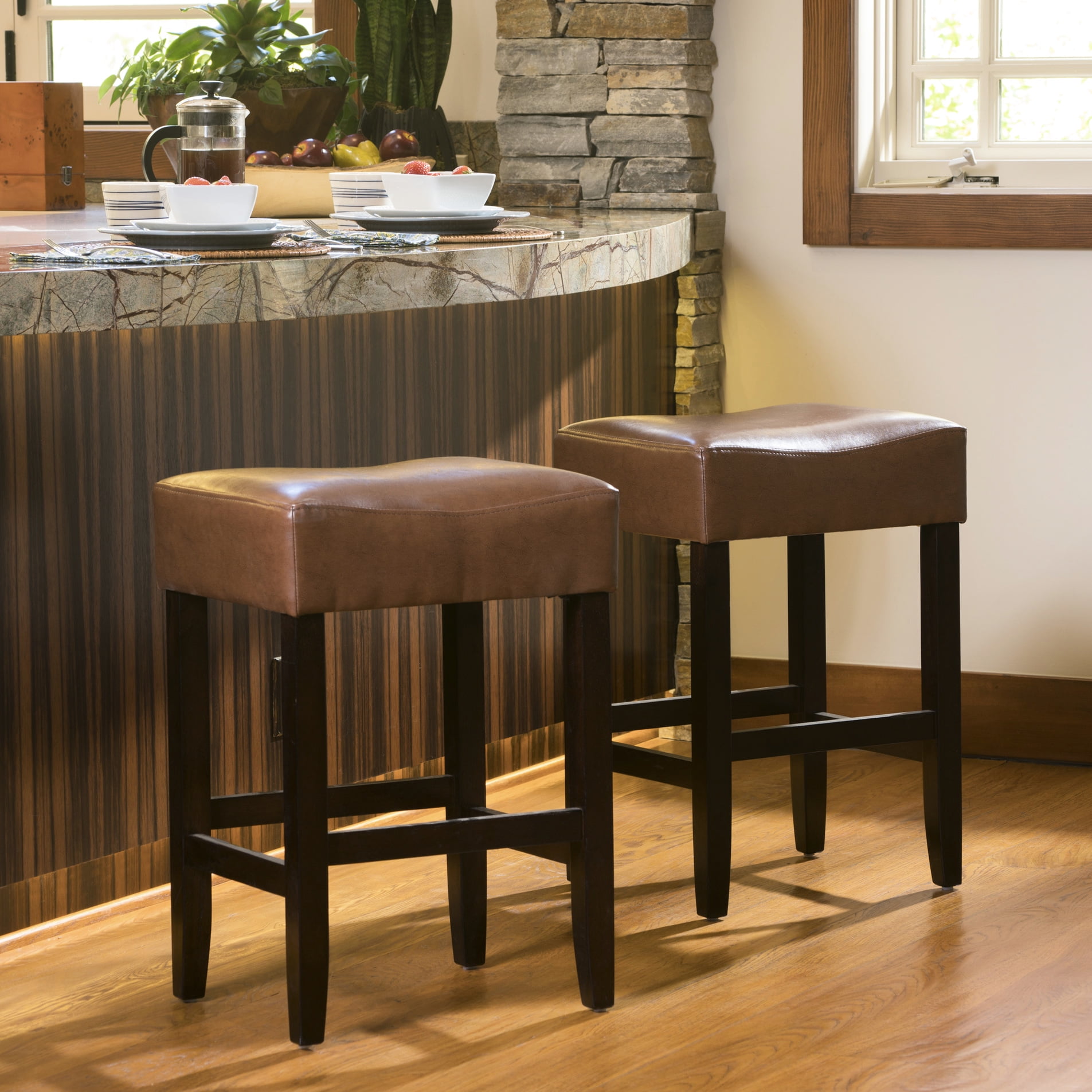 26.15" Leather Counter Stools In Brown, Of 2 - Adds An Elegant Detail ...