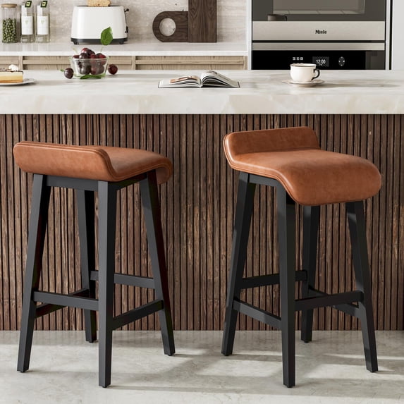 26.2" Bar Stools Set of 2, Modern Upholstered Kitchen Stools with Low ...