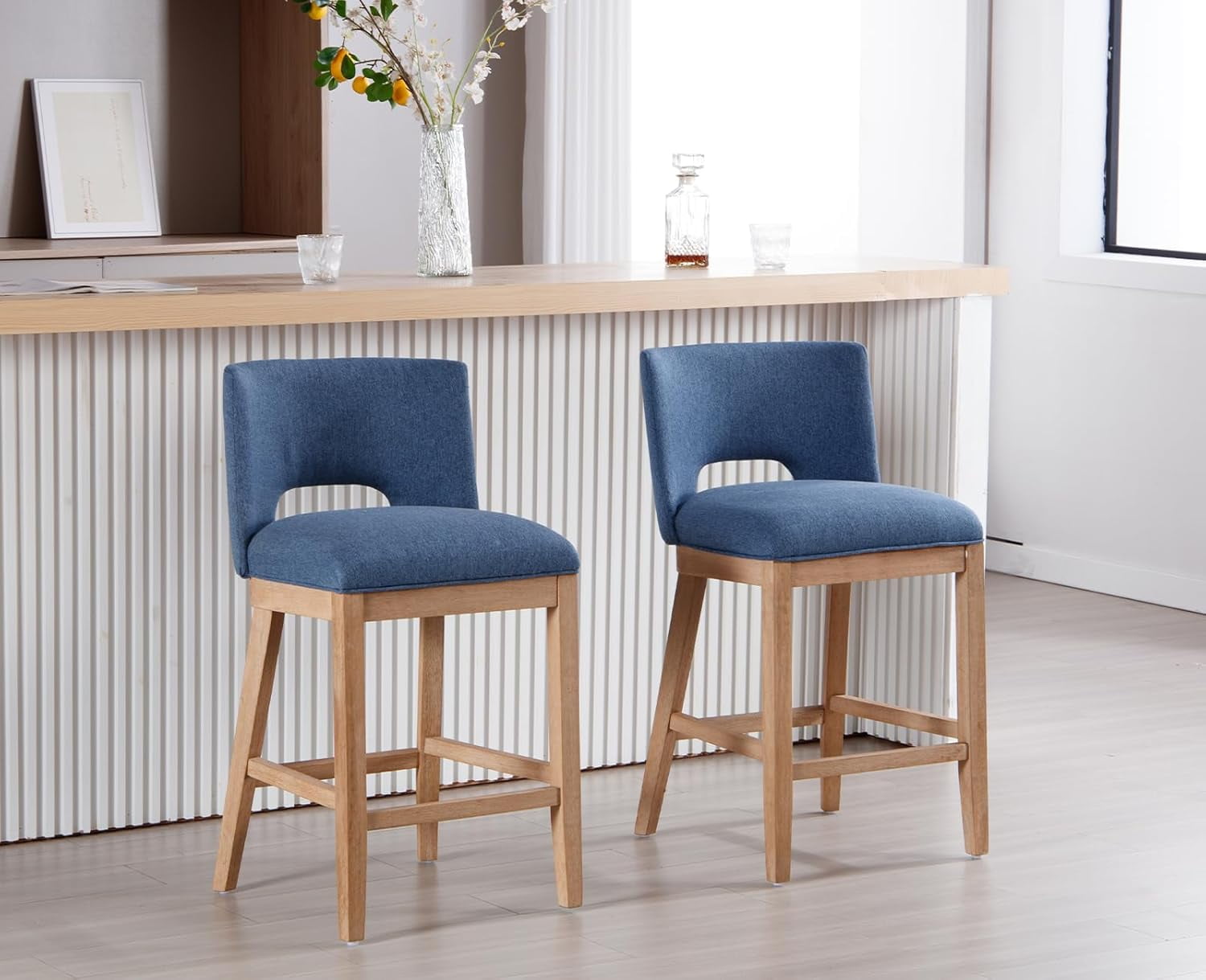 26" Bar Stools Armless Padded Counter Stools with Wood Back and Legs ...