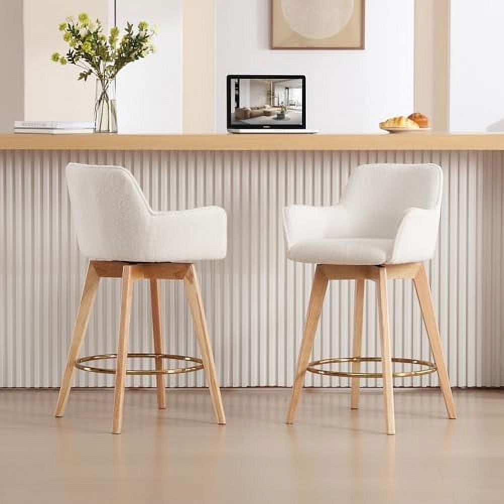 26" Boucle Counter Height Stools Curved Backrest Lumbar Support White ...