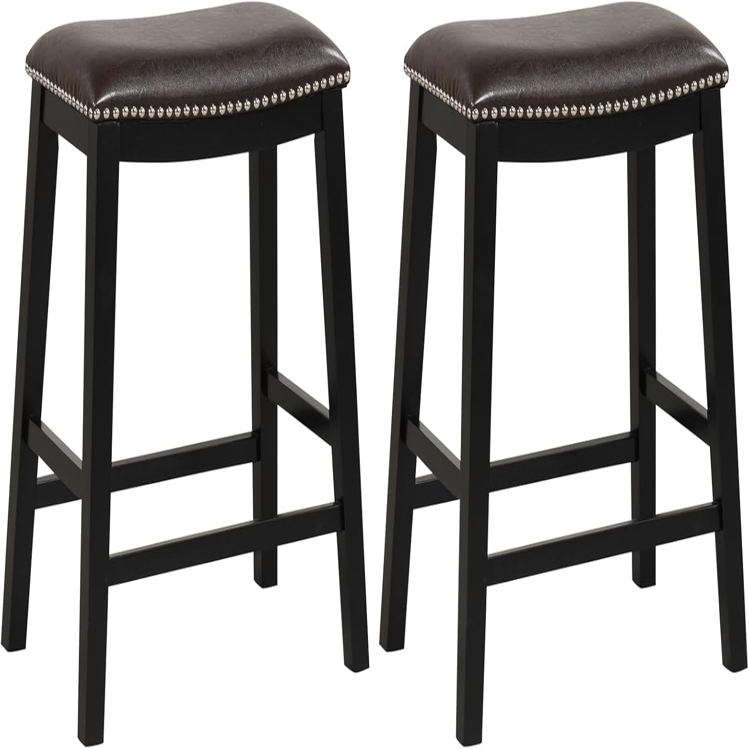 26" Counter Height Bar Stools Faux PVC Leather Farmhouse Barstools w ...