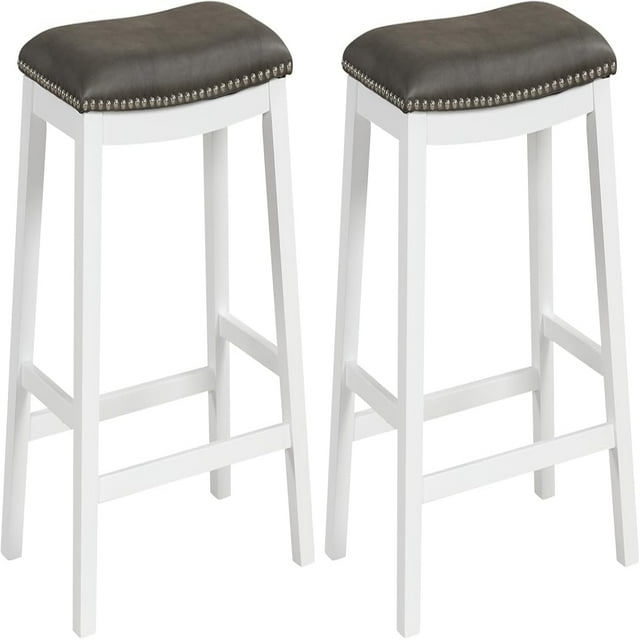 26" Counter Height Bar Stools Faux PVC Leather Farmhouse Barstools w ...