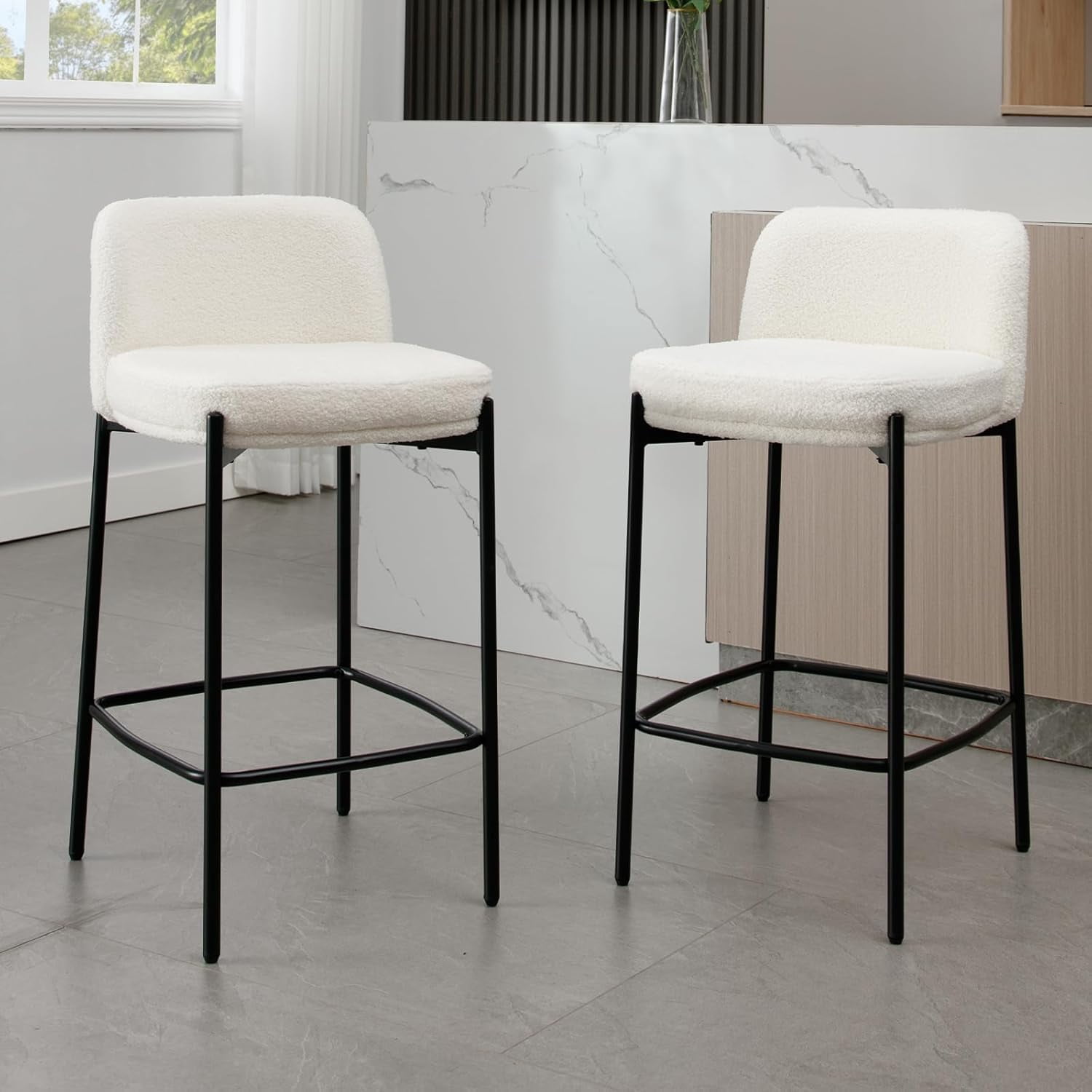 26" Counter Height Bar Stools Set of 2 Beige Linen Counter Stools with ...