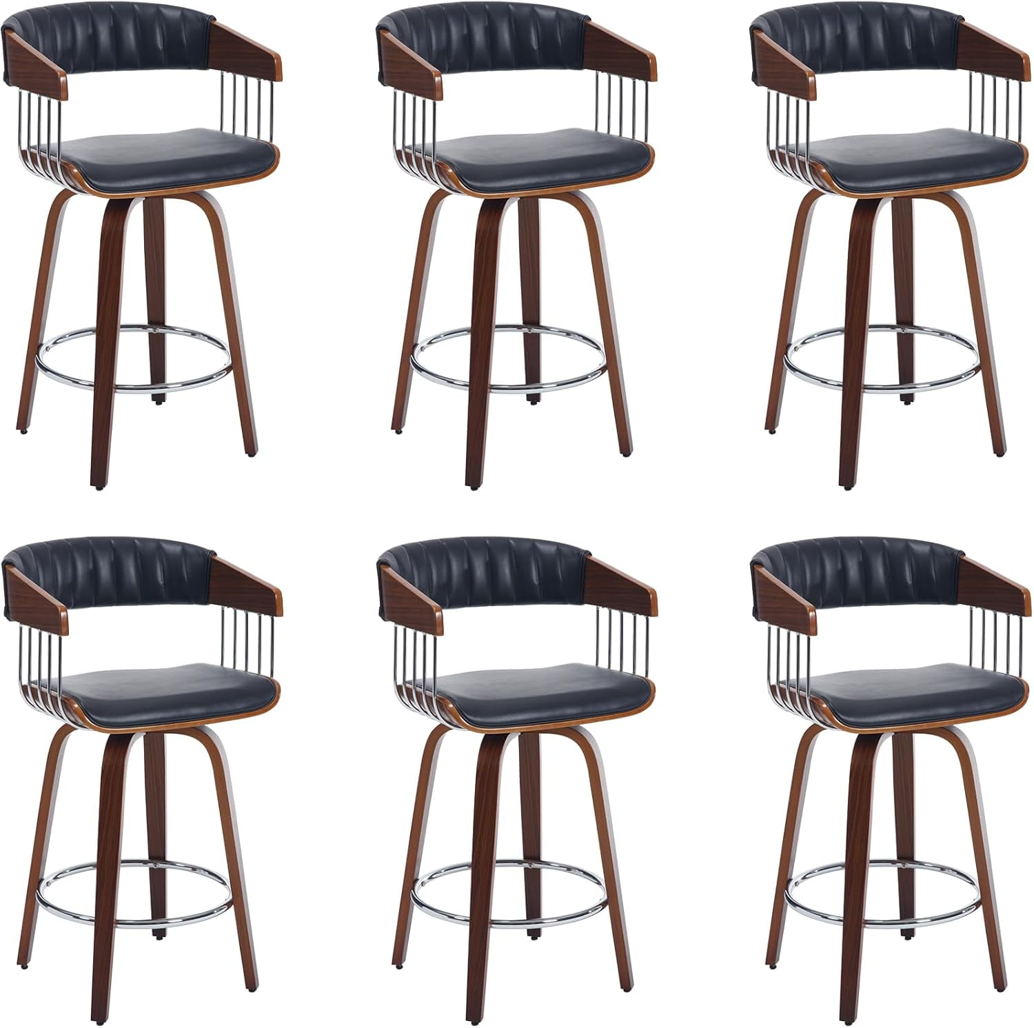 26" Counter Height Bar Stools Swivel Metal & Wood Bar Stools Accent ...