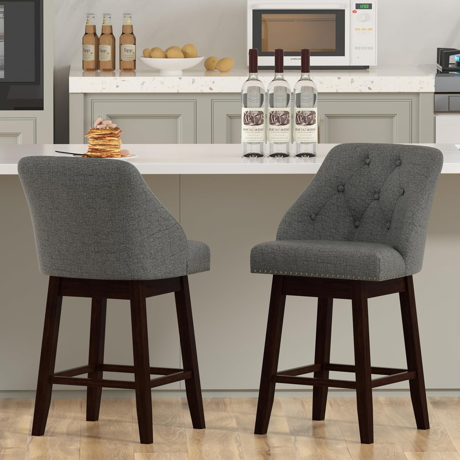26" Counter Height Swivel Bar Stools with Tufted Backs Upholstered ...
