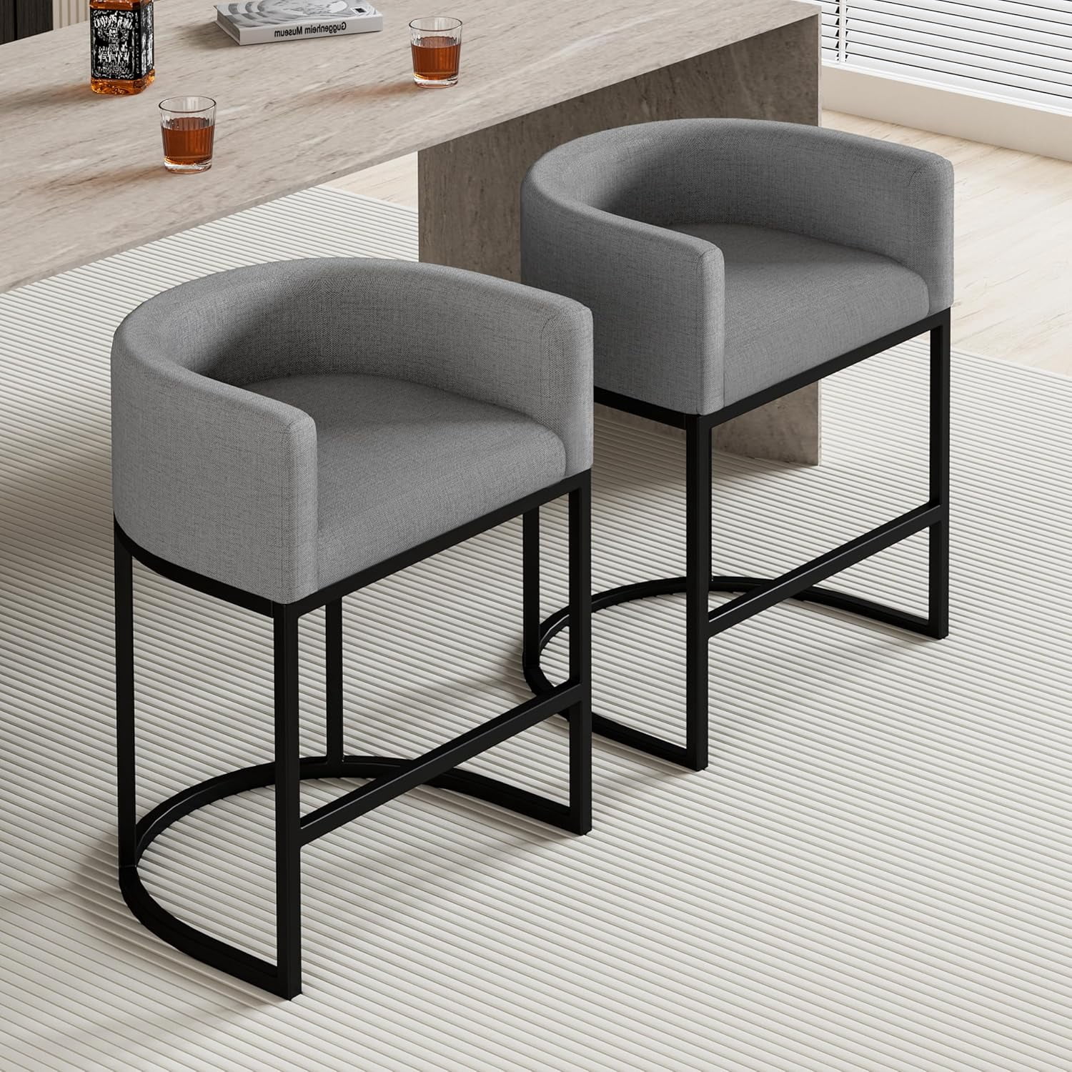 26" H Counter Height Bar Stools Barrel Counter Stools with Backrest and ...