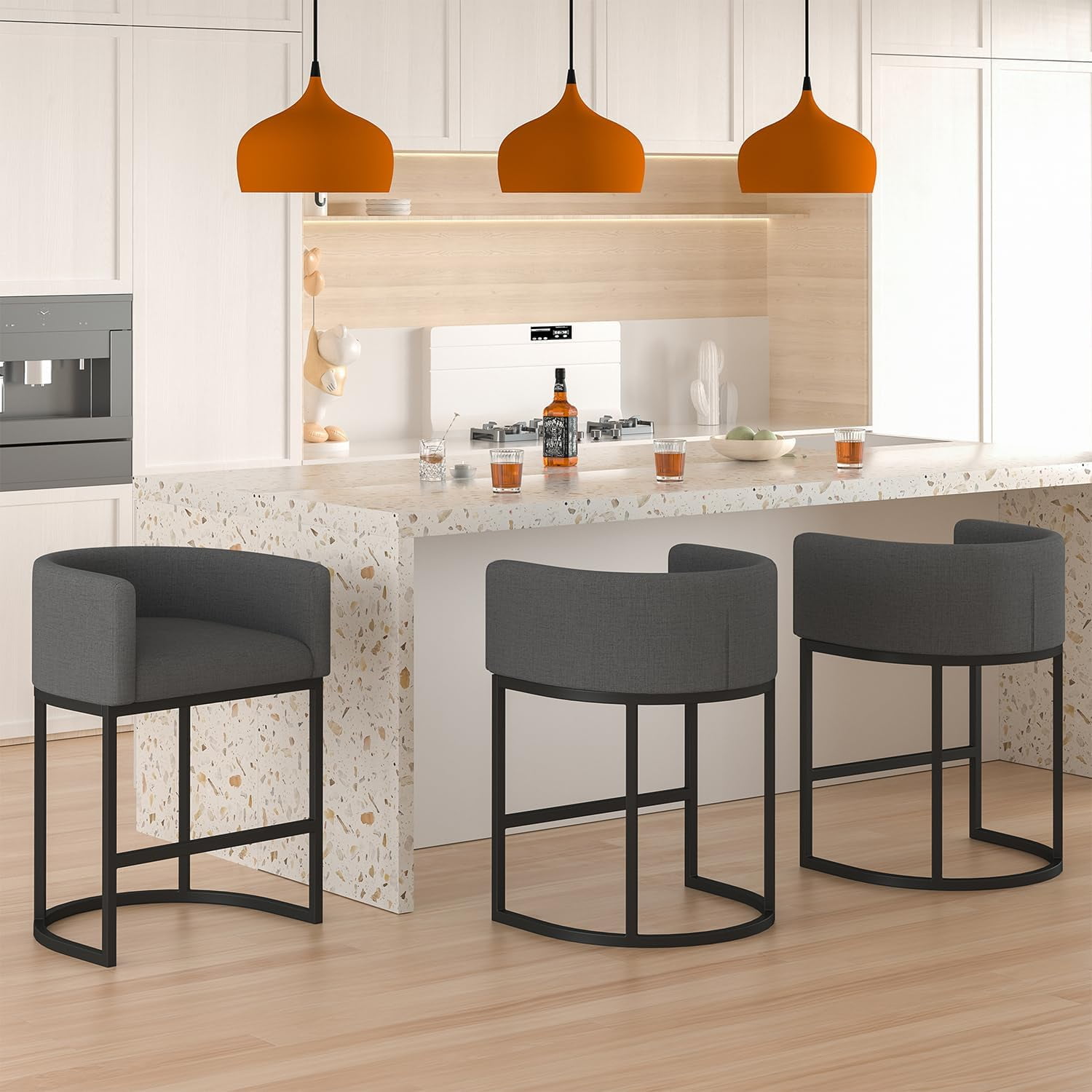 26" H Counter Height Bar Stools Set of 2 Modern Barrel Counter Stools ...