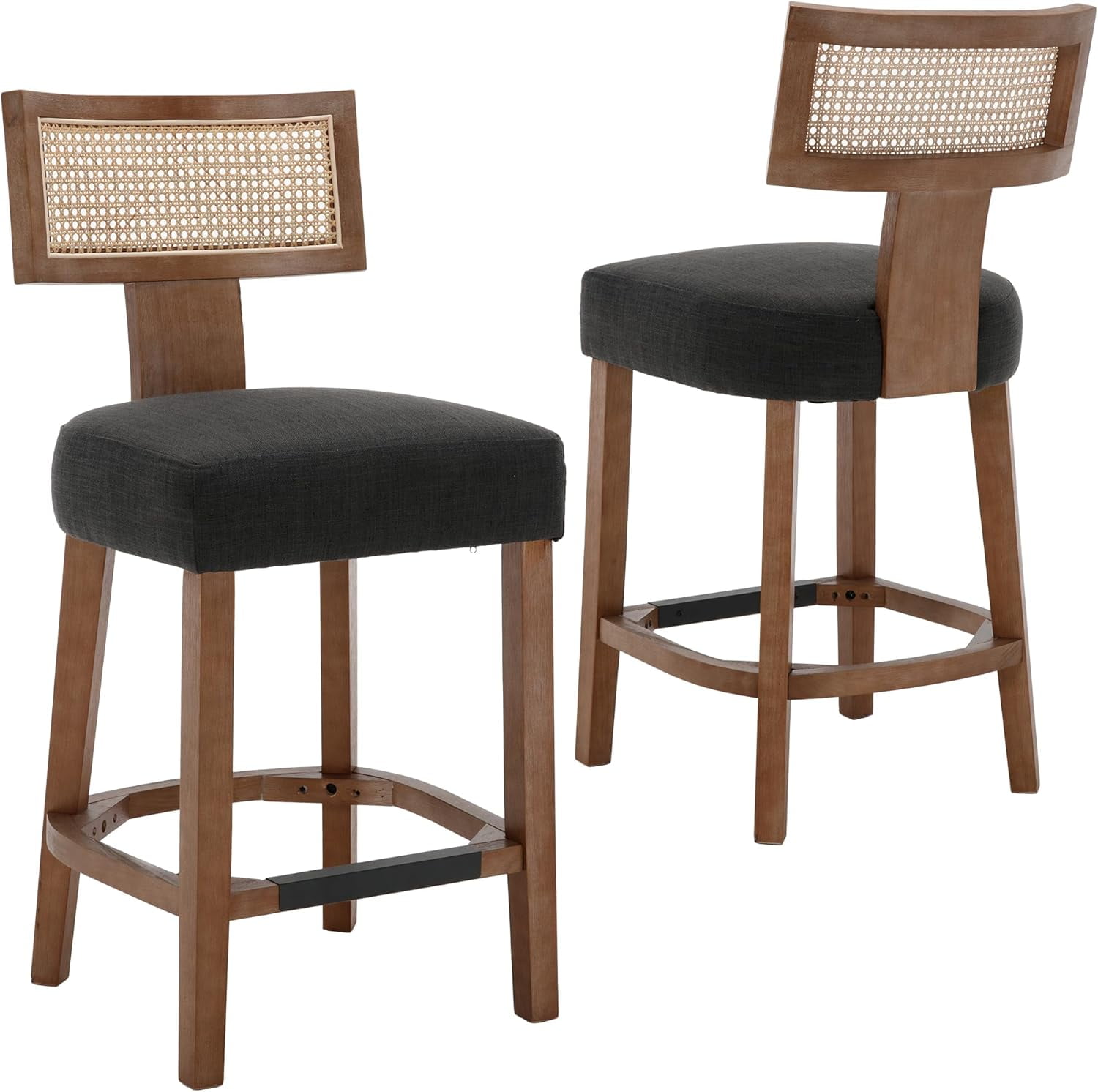 26" Rattan Bar Stools Farmhouse Counter Height Bar Chairs with Natural ...