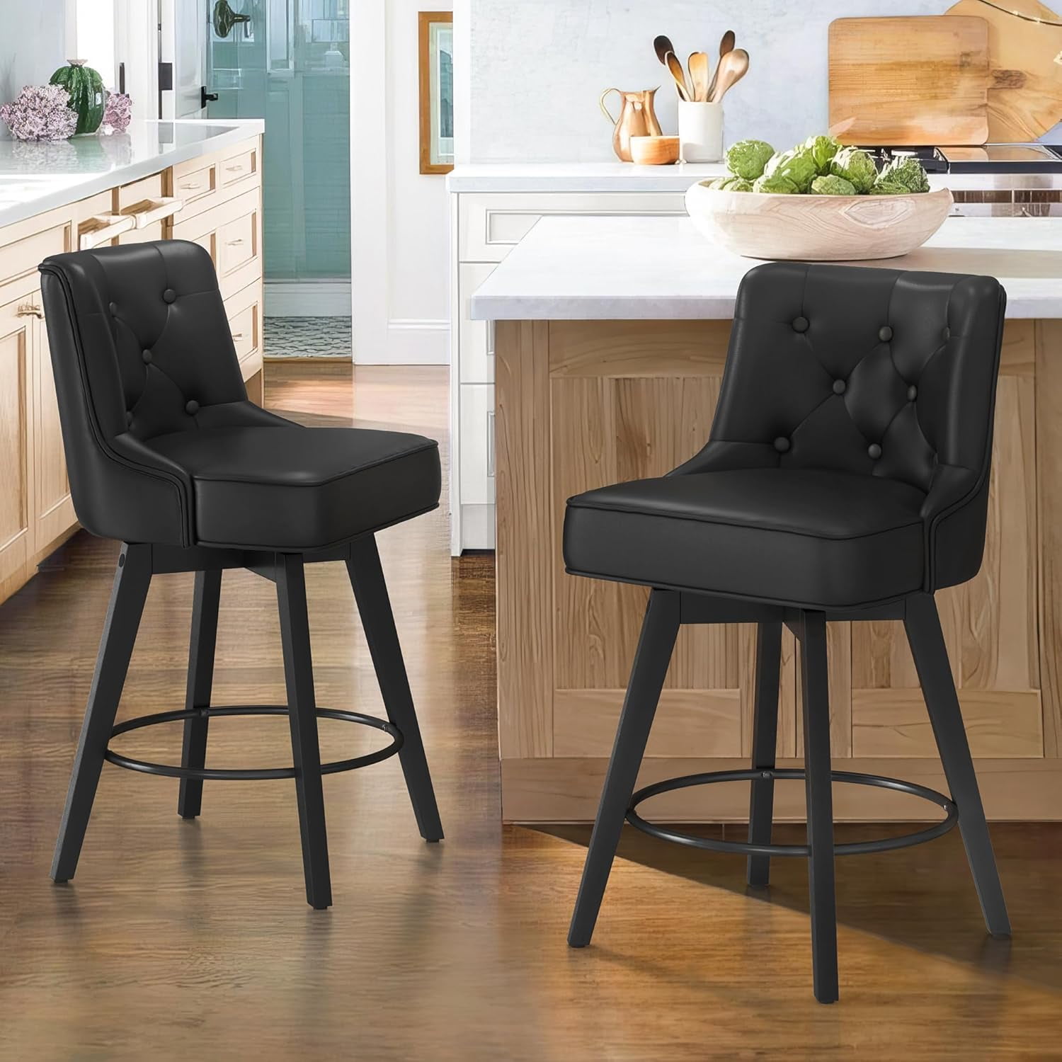 26" Swivel Counter Height Bar Stools Bar Stools with Back and Metal ...
