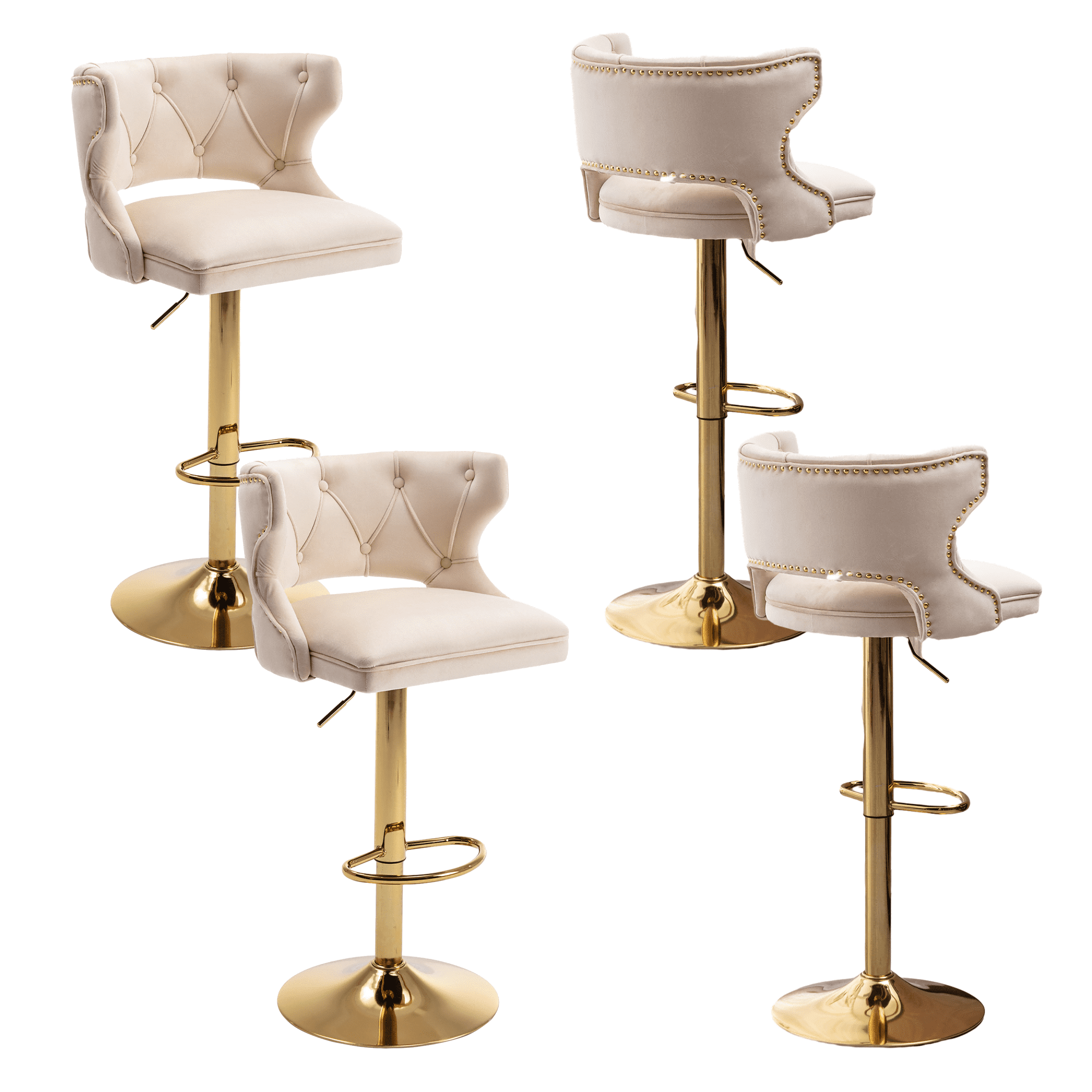 26-35 Inch Swivel Bar Stools with Back, Velvet Upholstered Adjustable ...