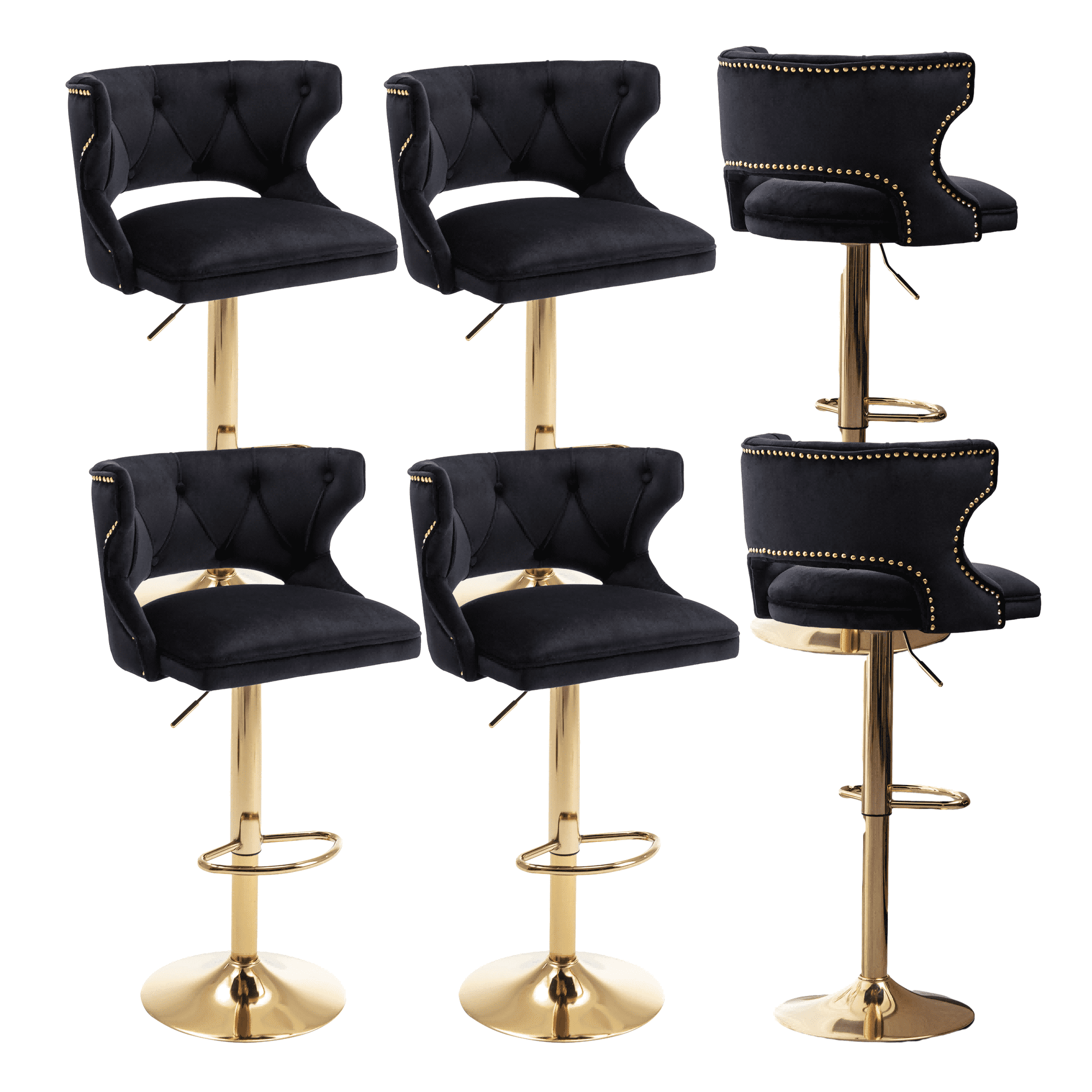 26-35 Inch Swivel Bar Stools with Back, Velvet Upholstered Adjustable ...