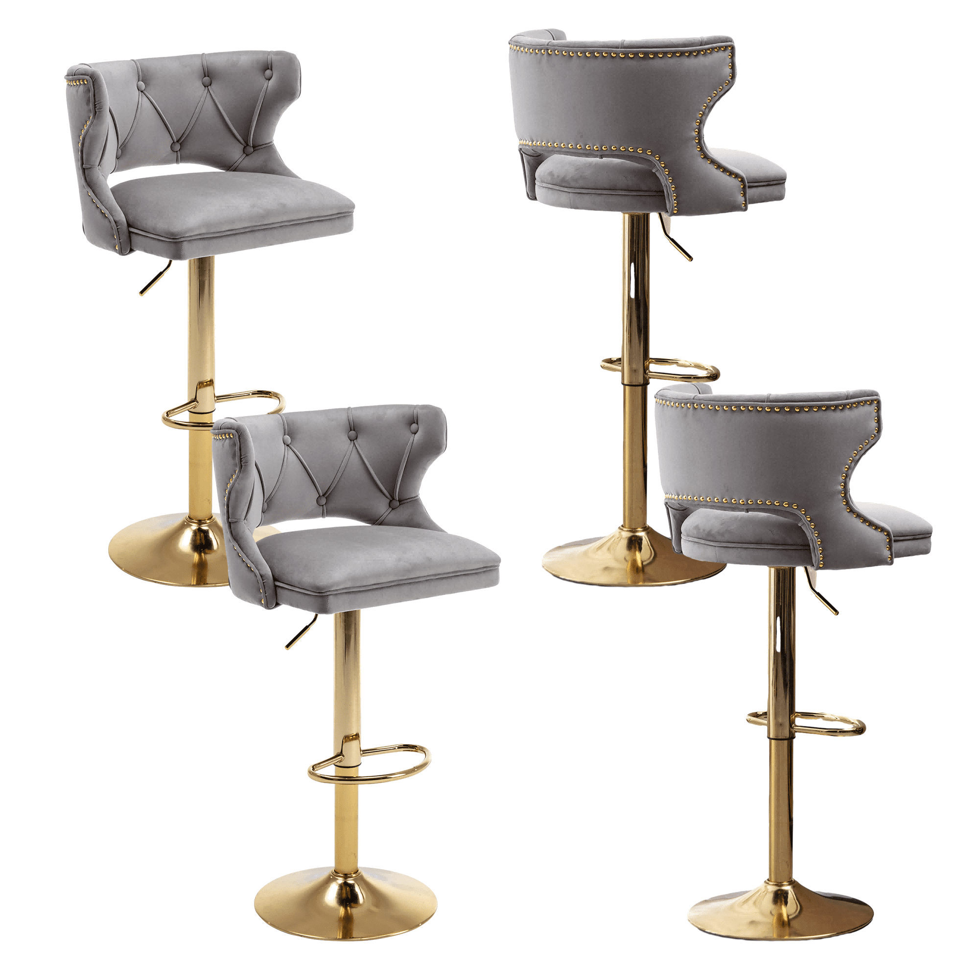 26-35 Inch Swivel Bar Stools with Back, Velvet Upholstered Adjustable ...
