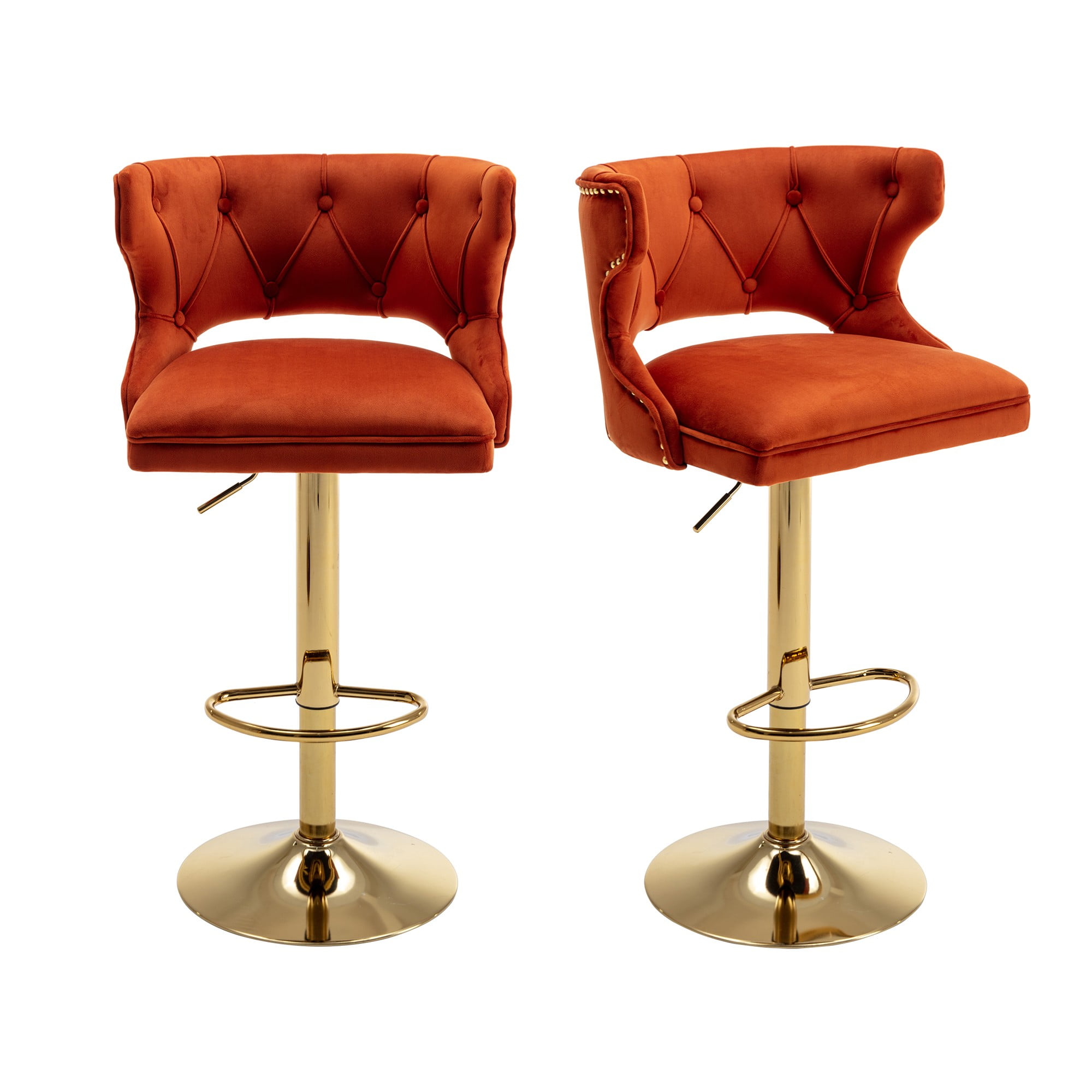 26-35 Inch Swivel Bar Stools with Back, Velvet Upholstered Adjustable ...
