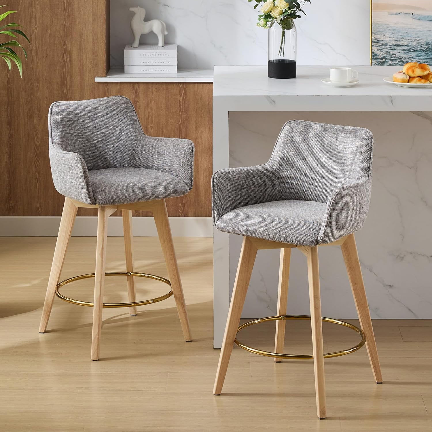 26'' Swivel Bar Stools Counter Height Bar Chairs with Curved Back ...
