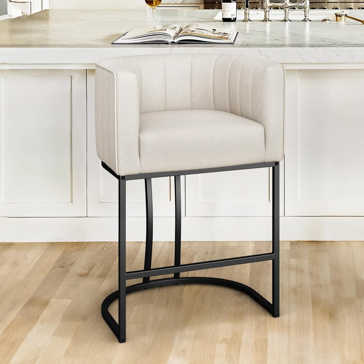 26.4" H Counter Height Bar Stools Set of 2 Modern Barrel Counter Stools ...