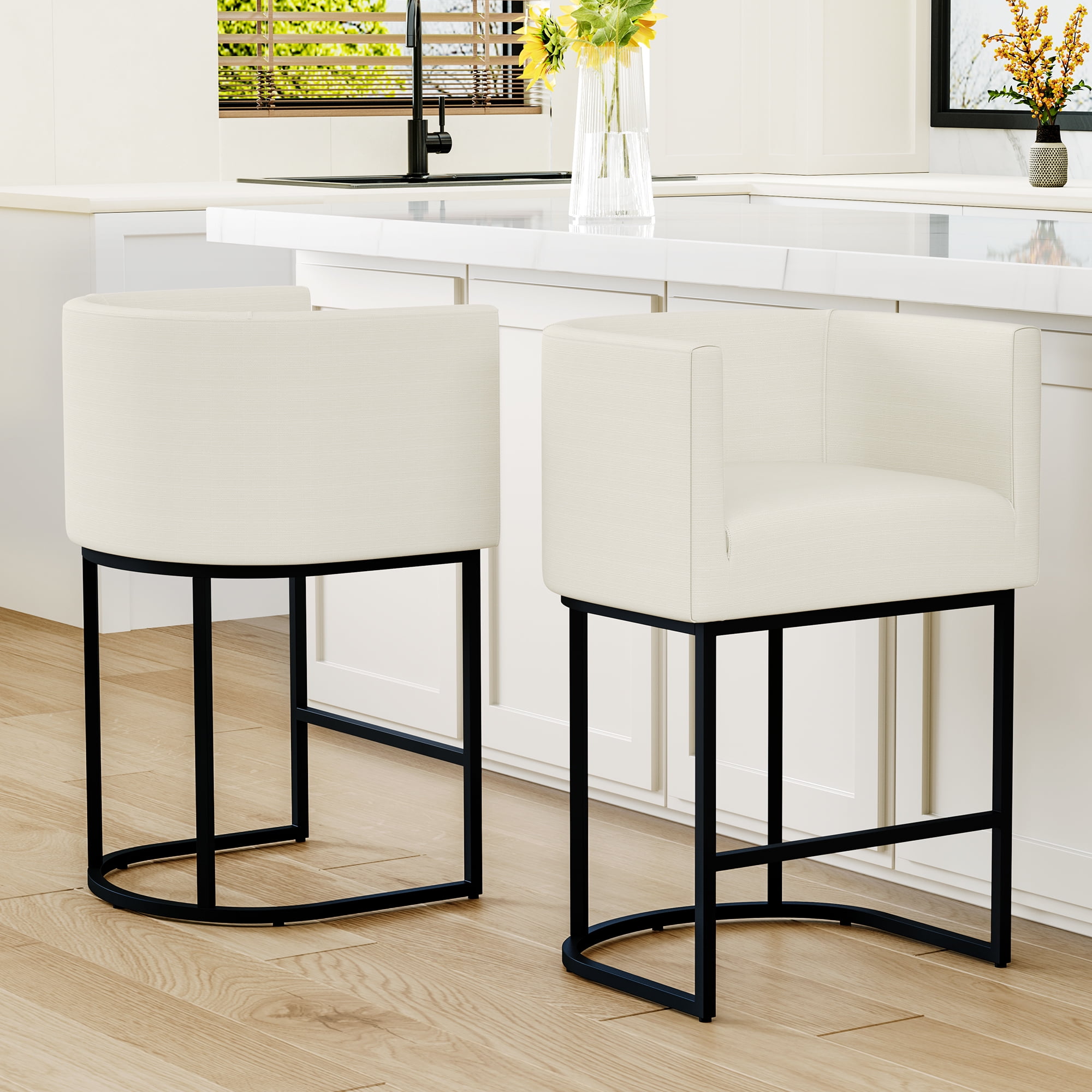 26.4" H Counter Height Bar Stools Set of 2, Modern Barrel Counter ...