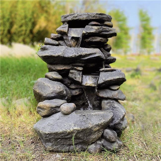 26.4'H Polystone/Stone Powder Indoor Outdoor 3-Tier Rocky Water ...