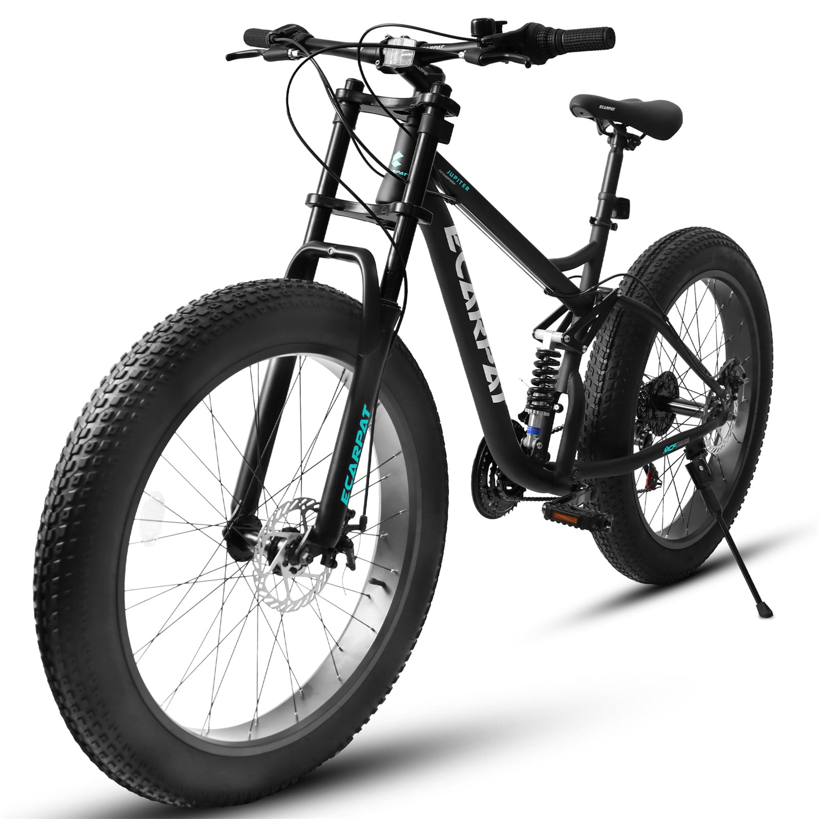 26*4 Inch Fat Tire Bike, Full-Suspension 21 Speeds Drivetrain with Disc ...