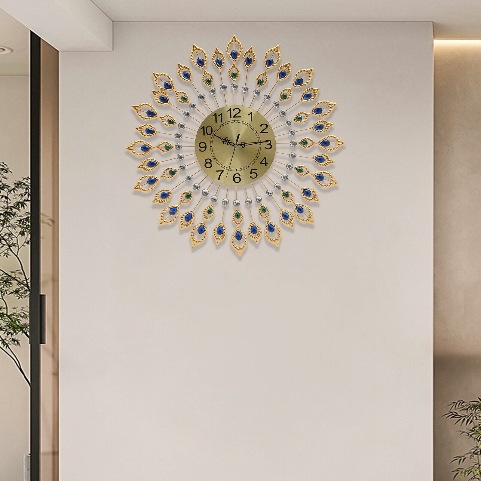 26.4 Inch Luxury Large Wall Clock 3D Peacock Wall Watch Living Room ...