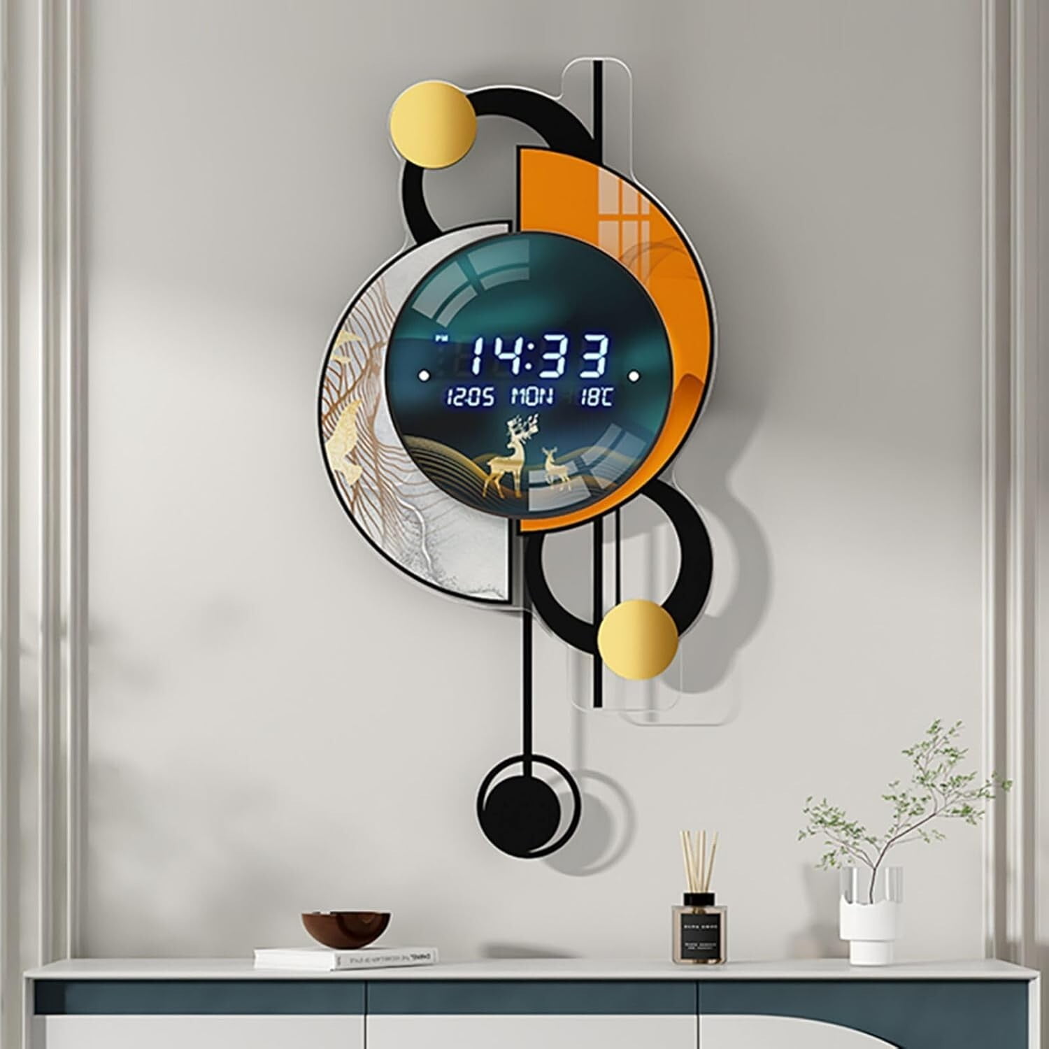 26.4" LED Wall Clock, Voice Control Silent Digital Clock for Home ...