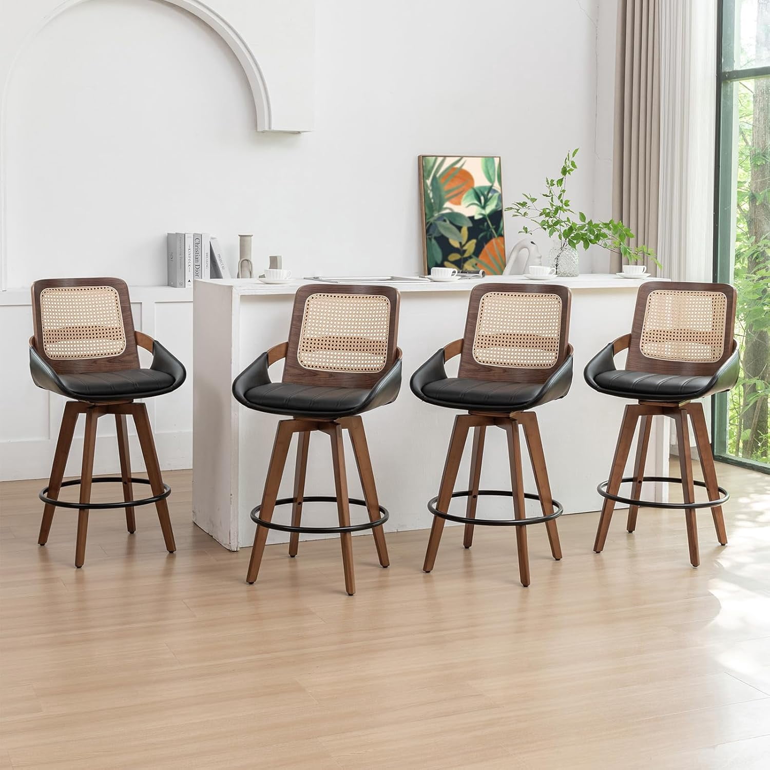 26.4 inch Swivel bar stools - Bar Stools with Cane Back Curved Arms ...