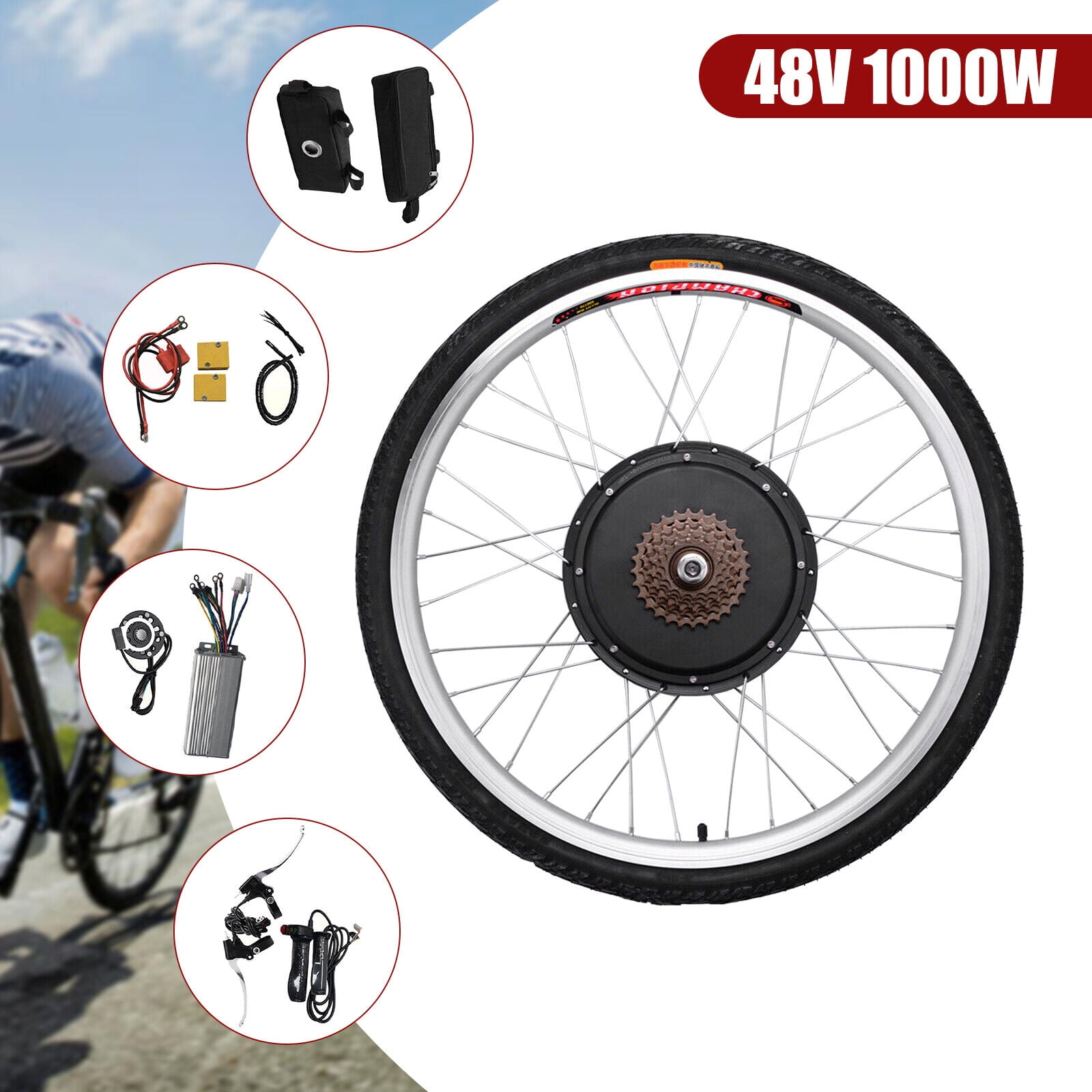 26" 48V Electric Bicycle Rear Wheel Ebike Hub Motor Conversion Kit ...
