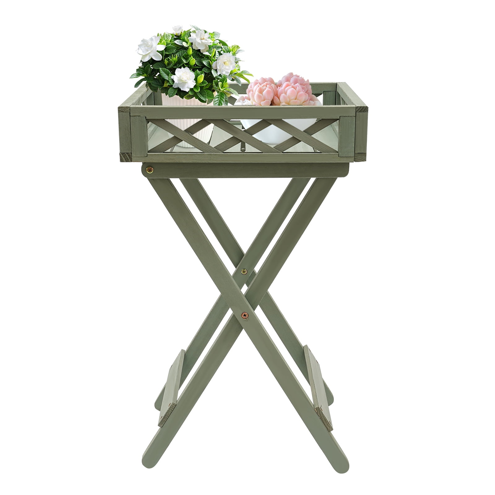 26.4in“Height Foldable Wooden Flower Pots Stand,Freestanding Square ...