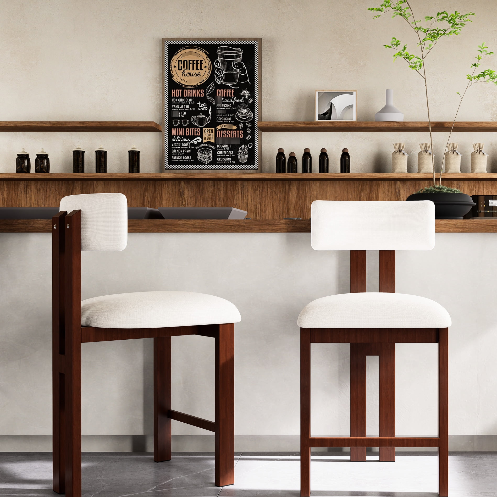 26.5'' Chic Low Back Round Stools - Soft Upholstered Seat & Robust ...