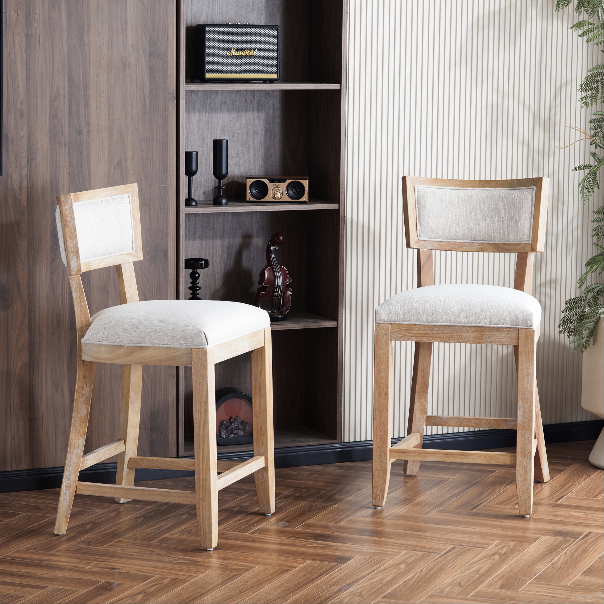 26.5" Counter Stools Of 2, Ergonomic Design Bar With Solid Rubber Wood ...