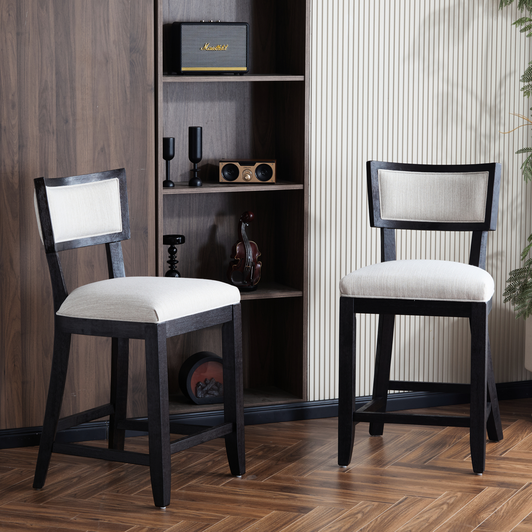 26.5" Counter Stools ( Of 2) - Upholstered Bar With High Curved For ...