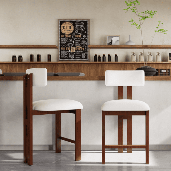 26.5" Counter Stools Set of 2, Upholstered Low Back Barstools with ...