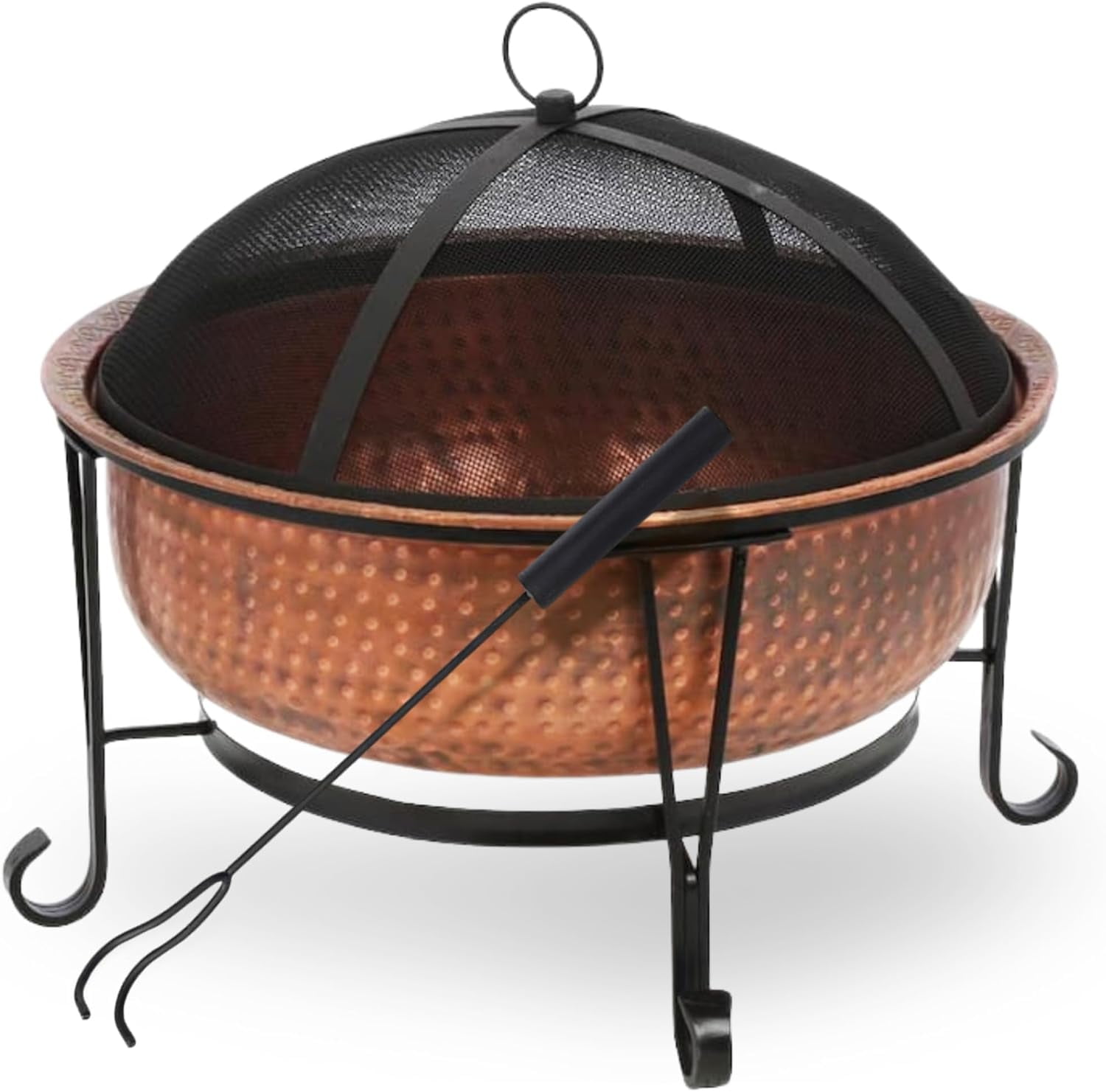26.5" Genuine Copper Wood Burning Fire Pit w/Spark Screen, Lift Tool ...