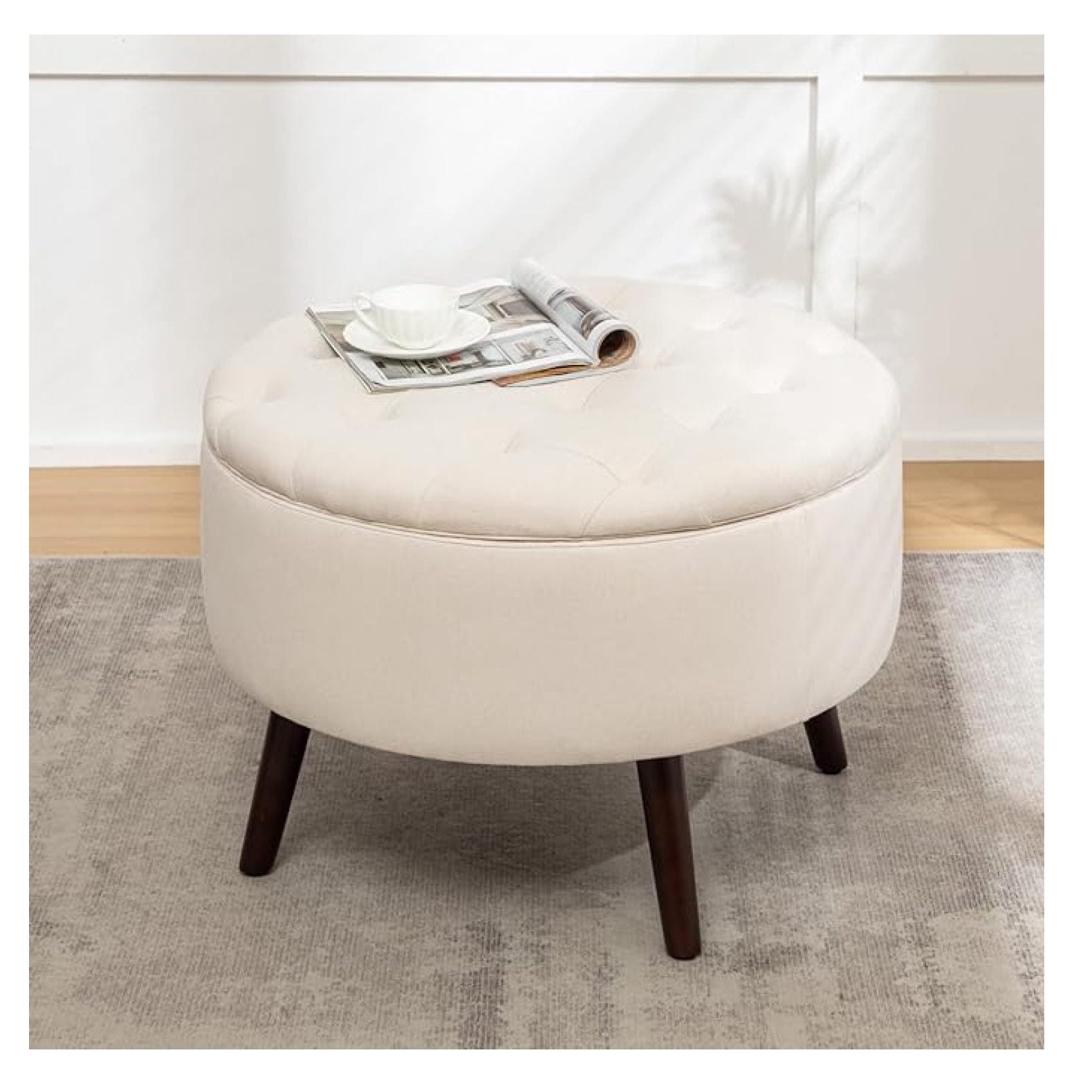 26.5 Inch Round Storage Ottoman Modern Tufted Ottomans for Living Room ...